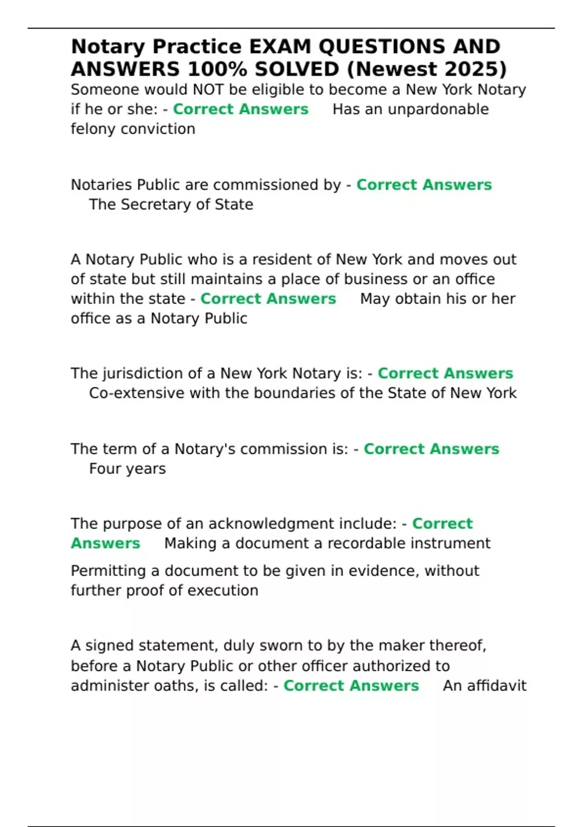 Notary Practice EXAM QUESTIONS AND ANSWERS 100- SOLVED (Newest 2025 ...