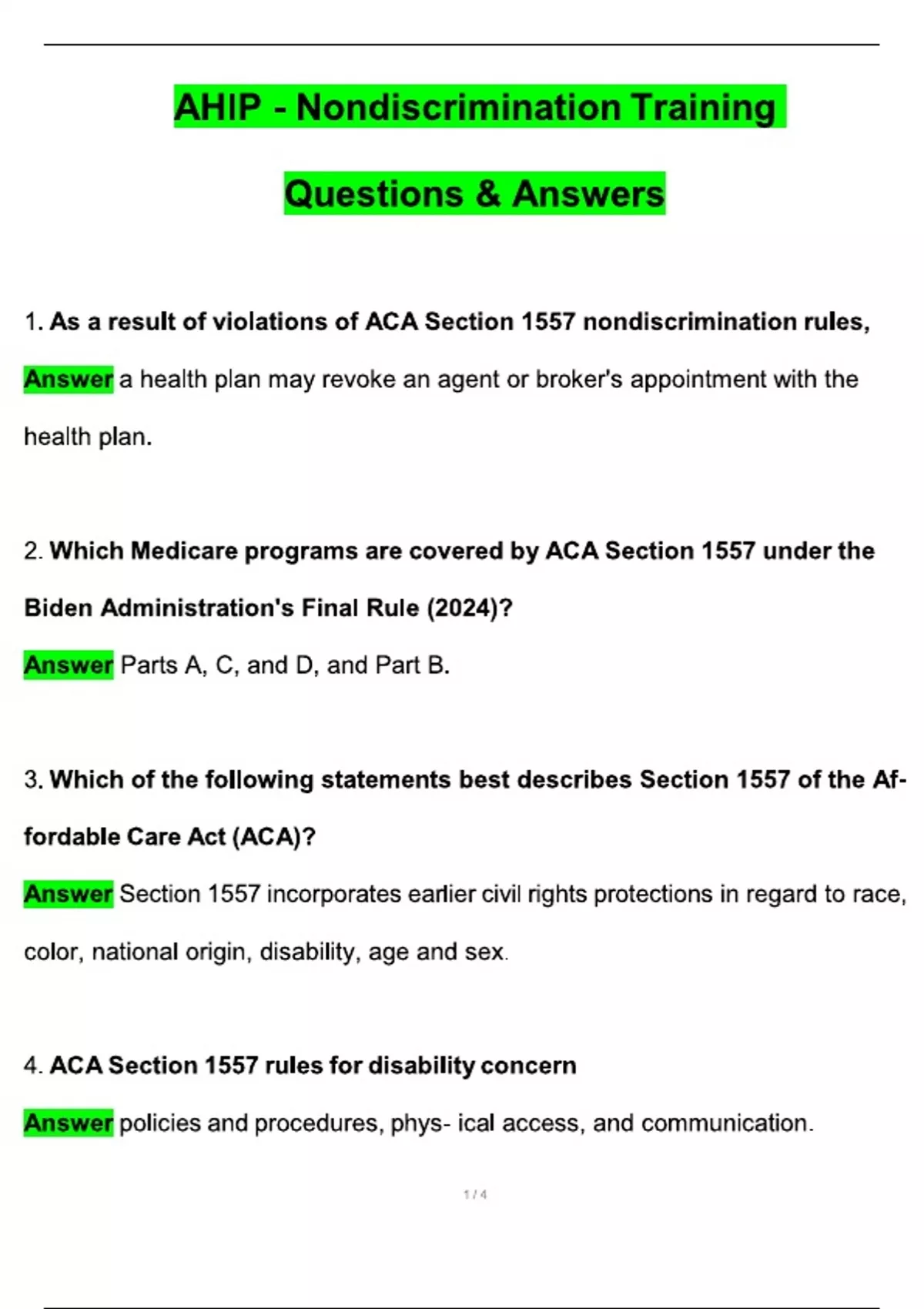 2025 AHIP Nondiscrimination Training ACTUAL EXAM (Latest 2025 / 2026 ...