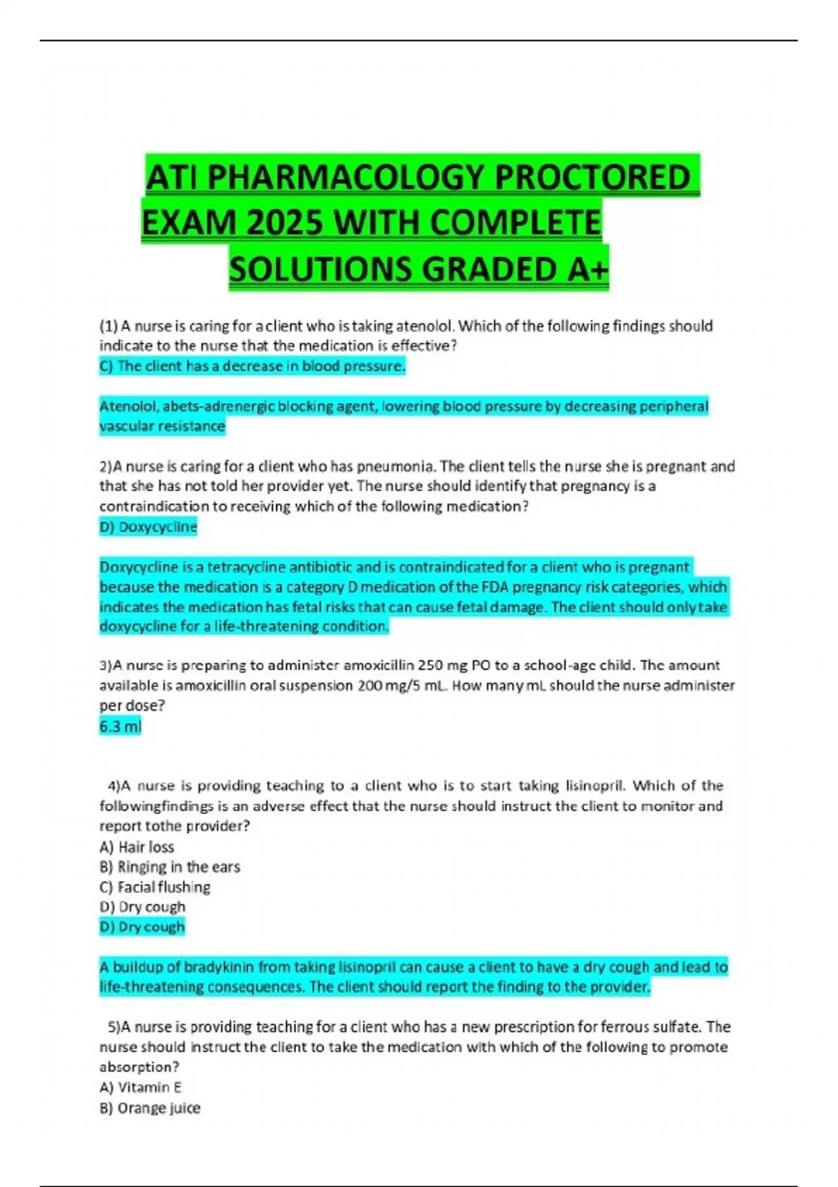 ATI PHARMACOLOGY PROCTORED EXAM 2025 WITH COMPLETE SOLUTIONS GRADED A+ ...
