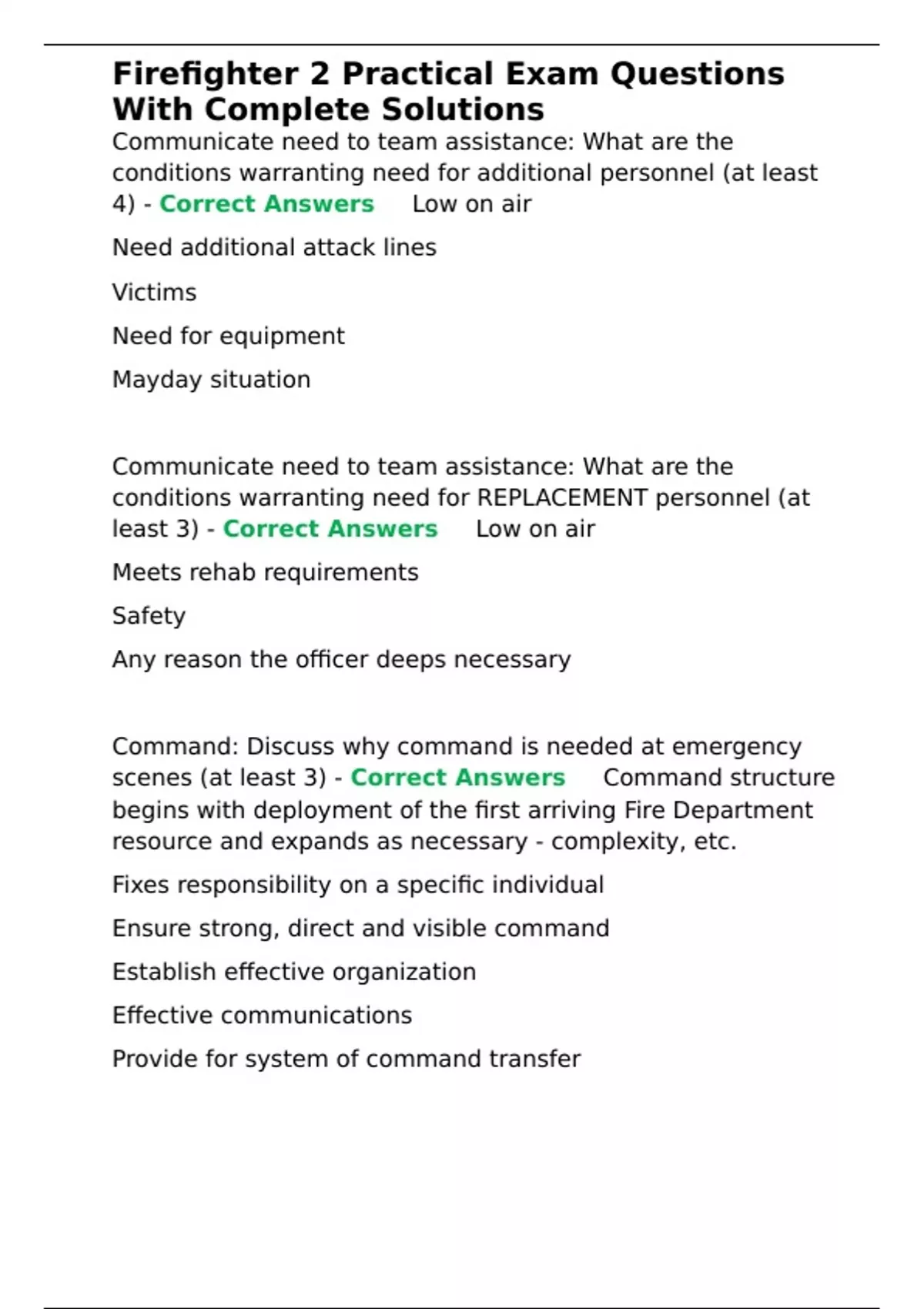 Firefighter 2 Practical Exam Questions With Complete Solution ...