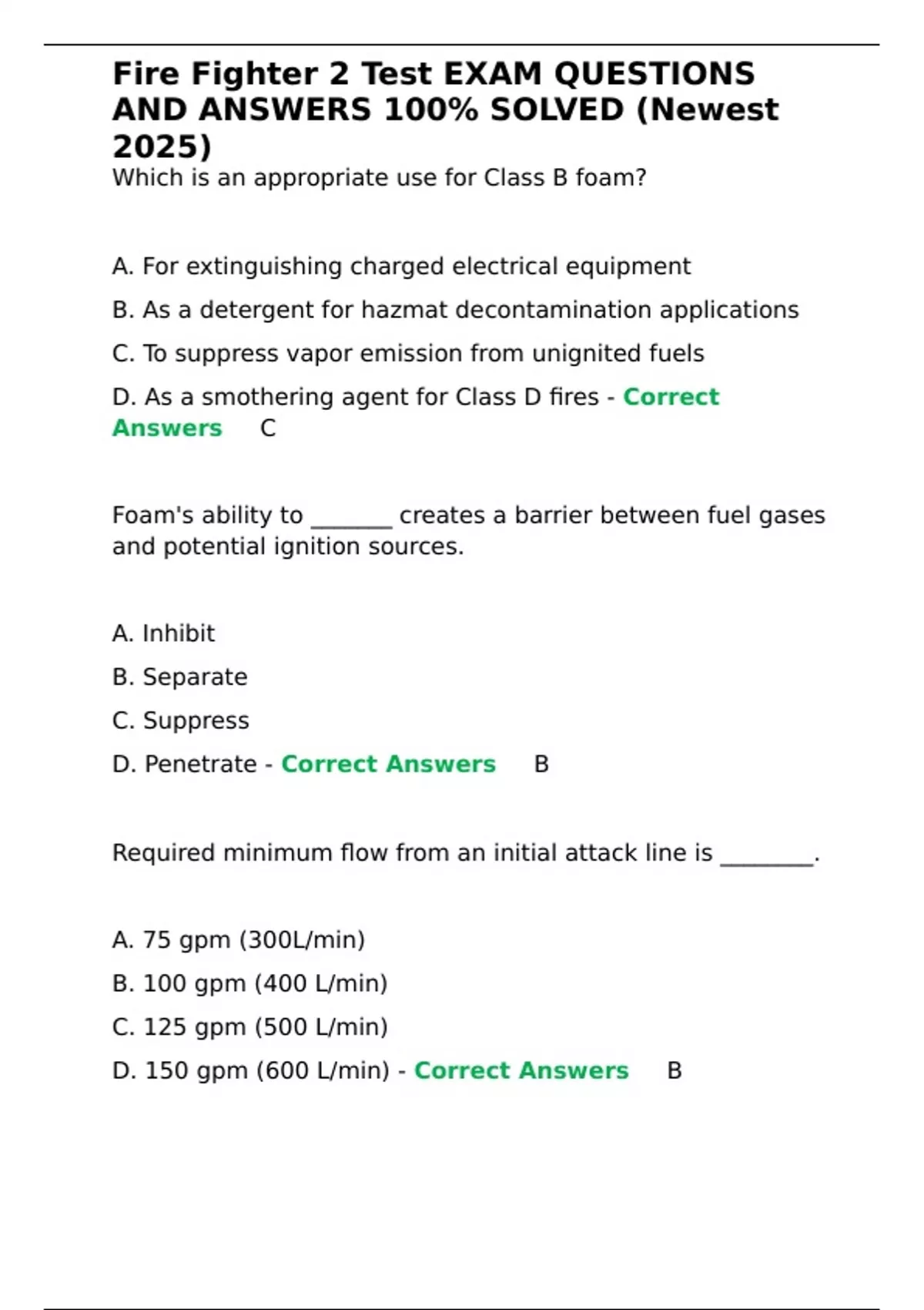 Fire Fighter 2 Test EXAM QUESTIONS AND ANSWERS 100- SOLVED (Newest 2025 ...