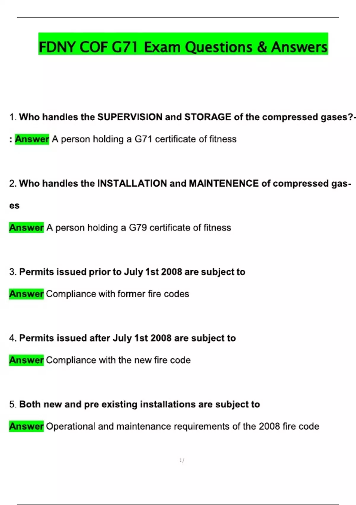 FDNY CoF G71 Exam (Latest 2026 / 2027 Update) Questions and Verified ...