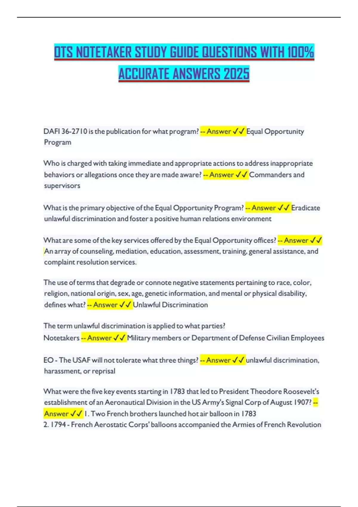 OTS NOTETAKER STUDY GUIDE QUESTIONS WITH 100% ACCURATE ANSWERS 2025 ...