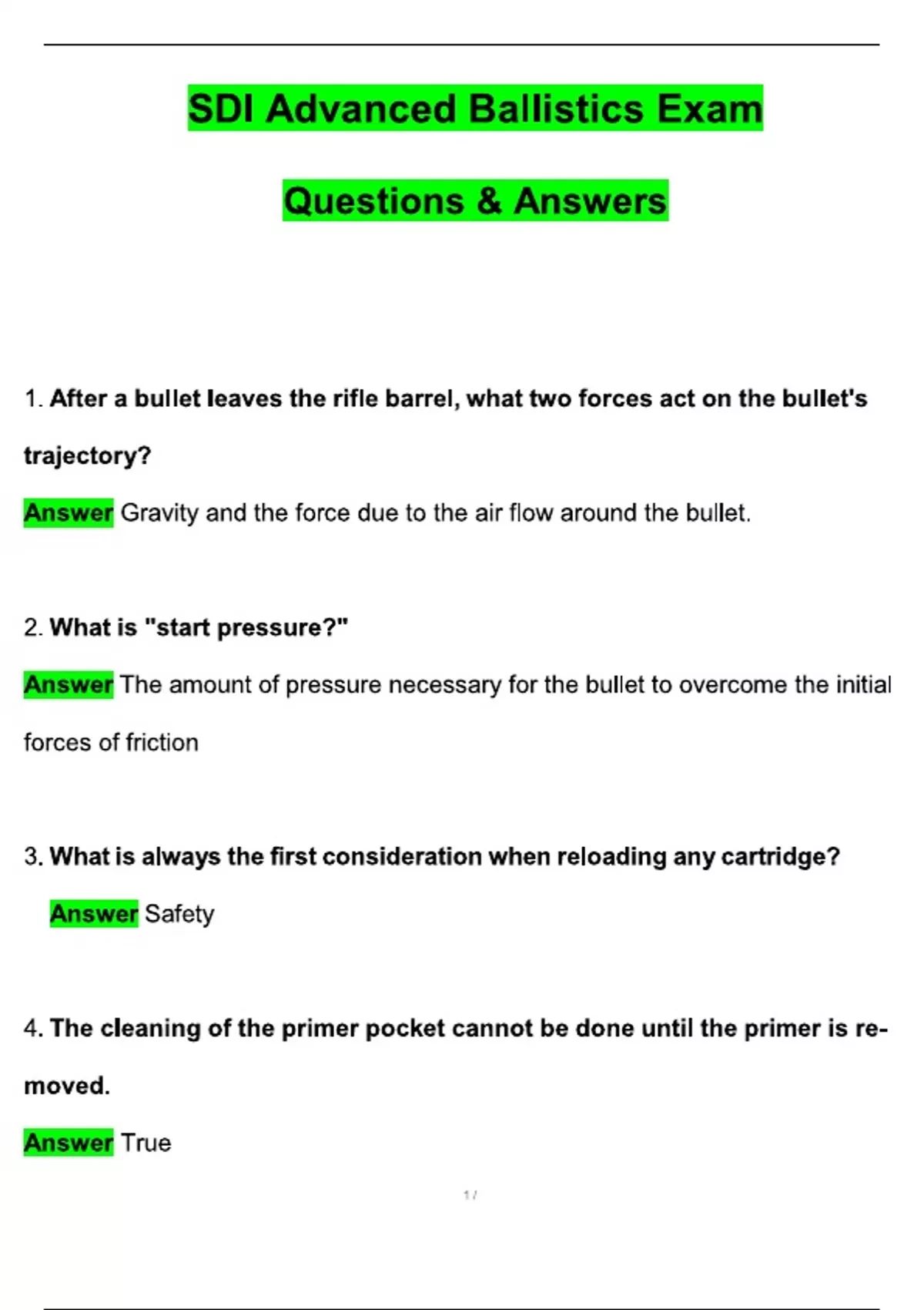 SDI- Advanced Ballistics Exam (Latest 2025 / 2026 Update) Questions and ...