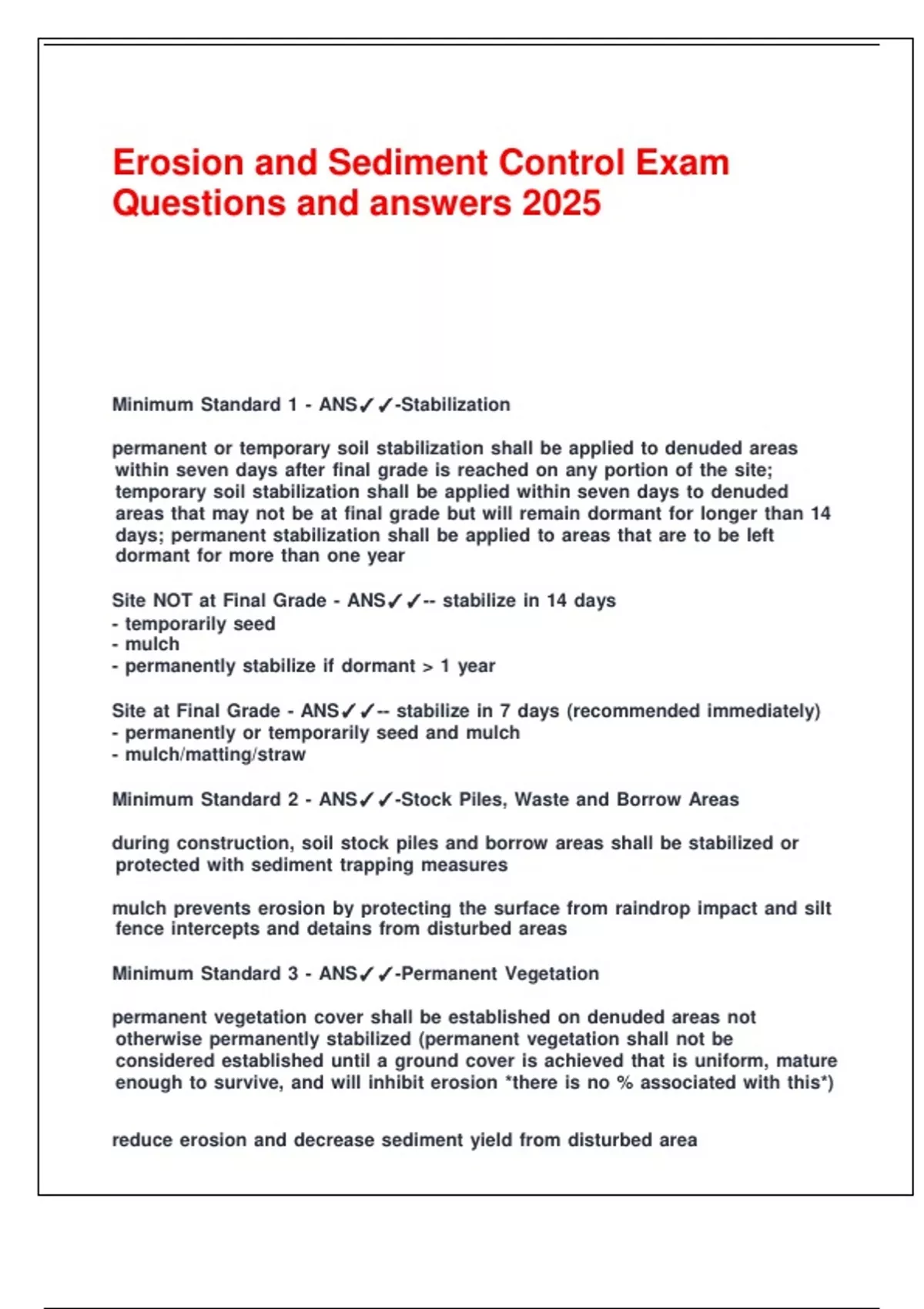 Erosion and Sediment Control Exam Questions and answers 2025. - CPESC ...
