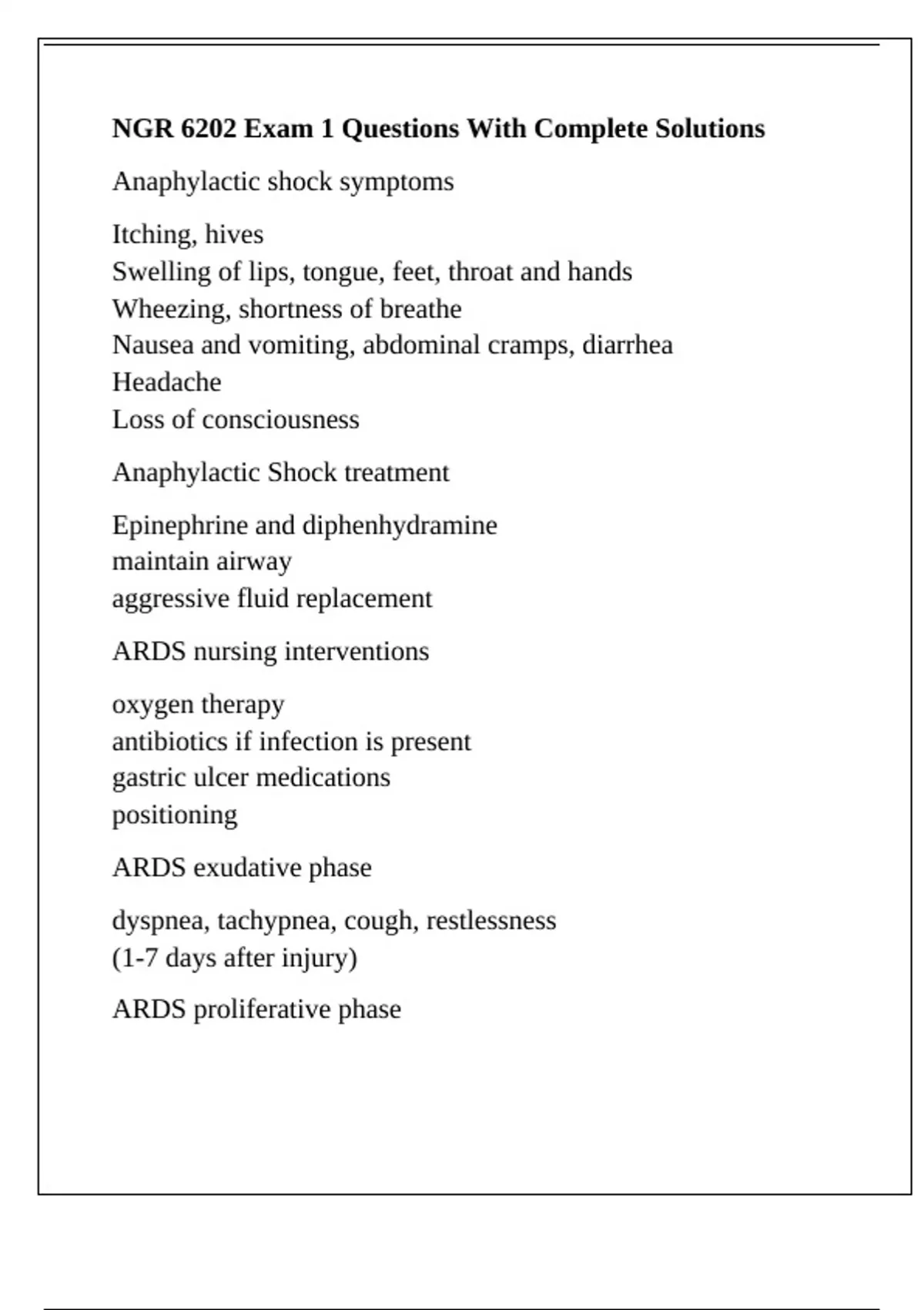 NGR 6202 Exam 1 Questions With Complete Solutions - NGR 6202 - Stuvia UK