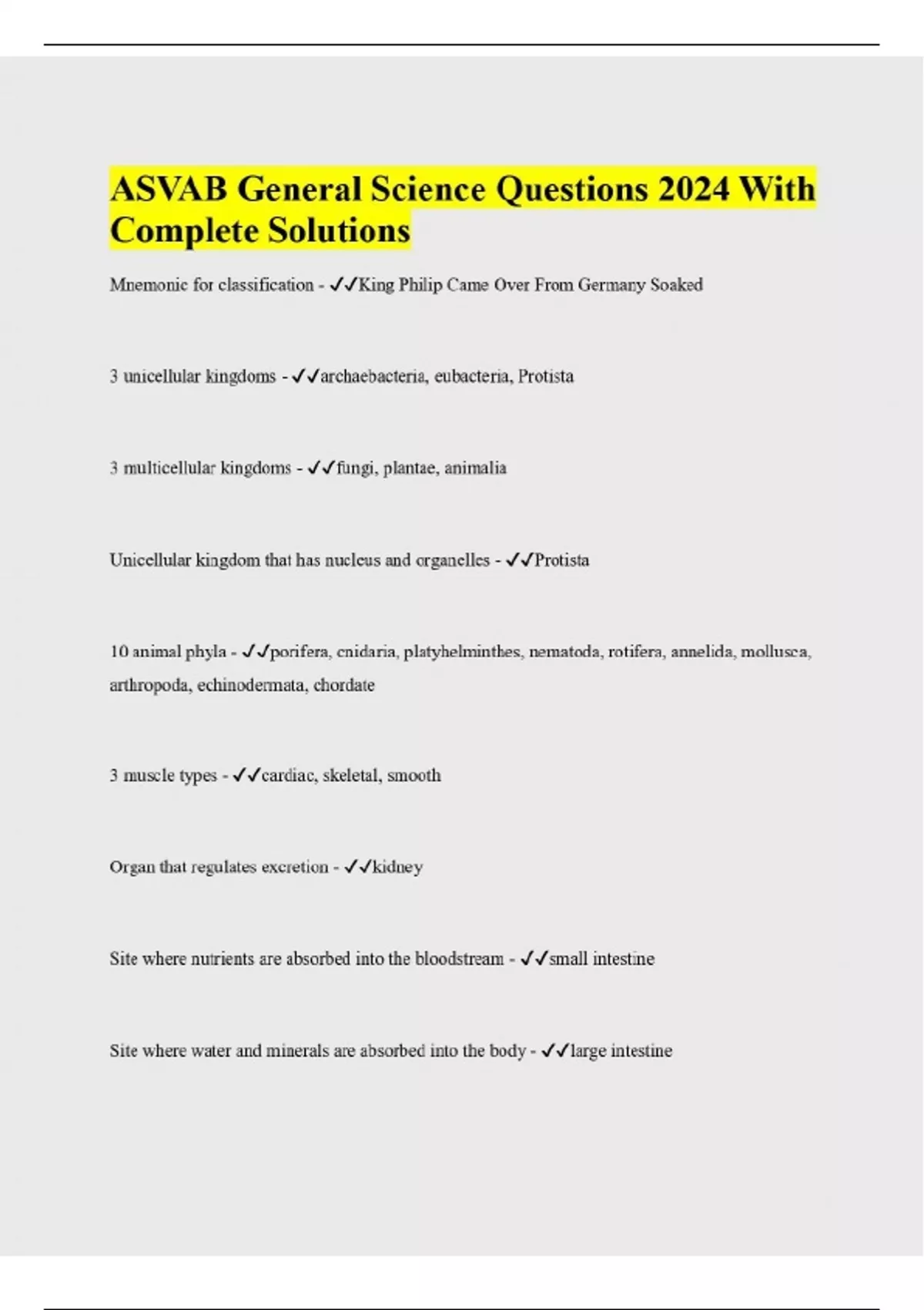 ASVAB General Science Questions 2024 With Complete Solutions - ASVAB ...