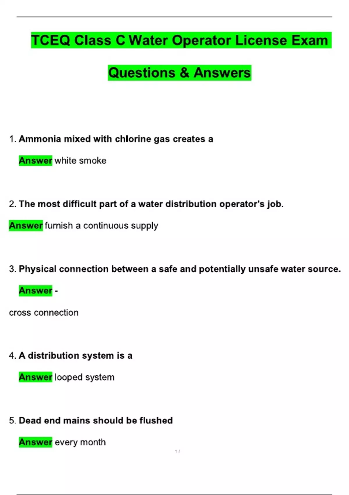 TCEQ Class C Water Operator License Exam (Latest 2025 / 2026 Update ...