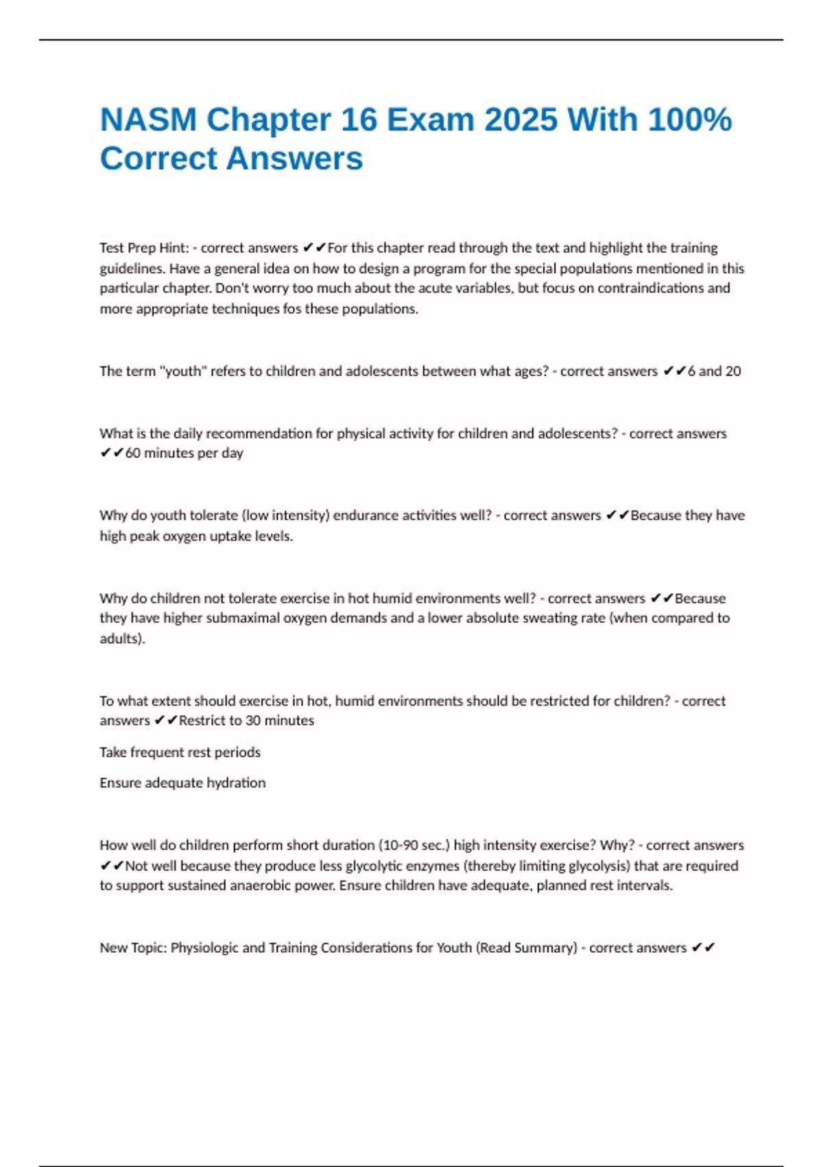 NASM Chapter 16 Exam 2025 With 100% Correct Answers - NASM Chapter 16 E ...