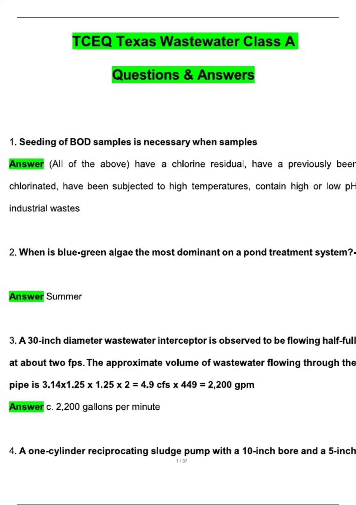 TCEQ Texas Wastewater Class A Exam (Latest 2025 / 2026 Update ...