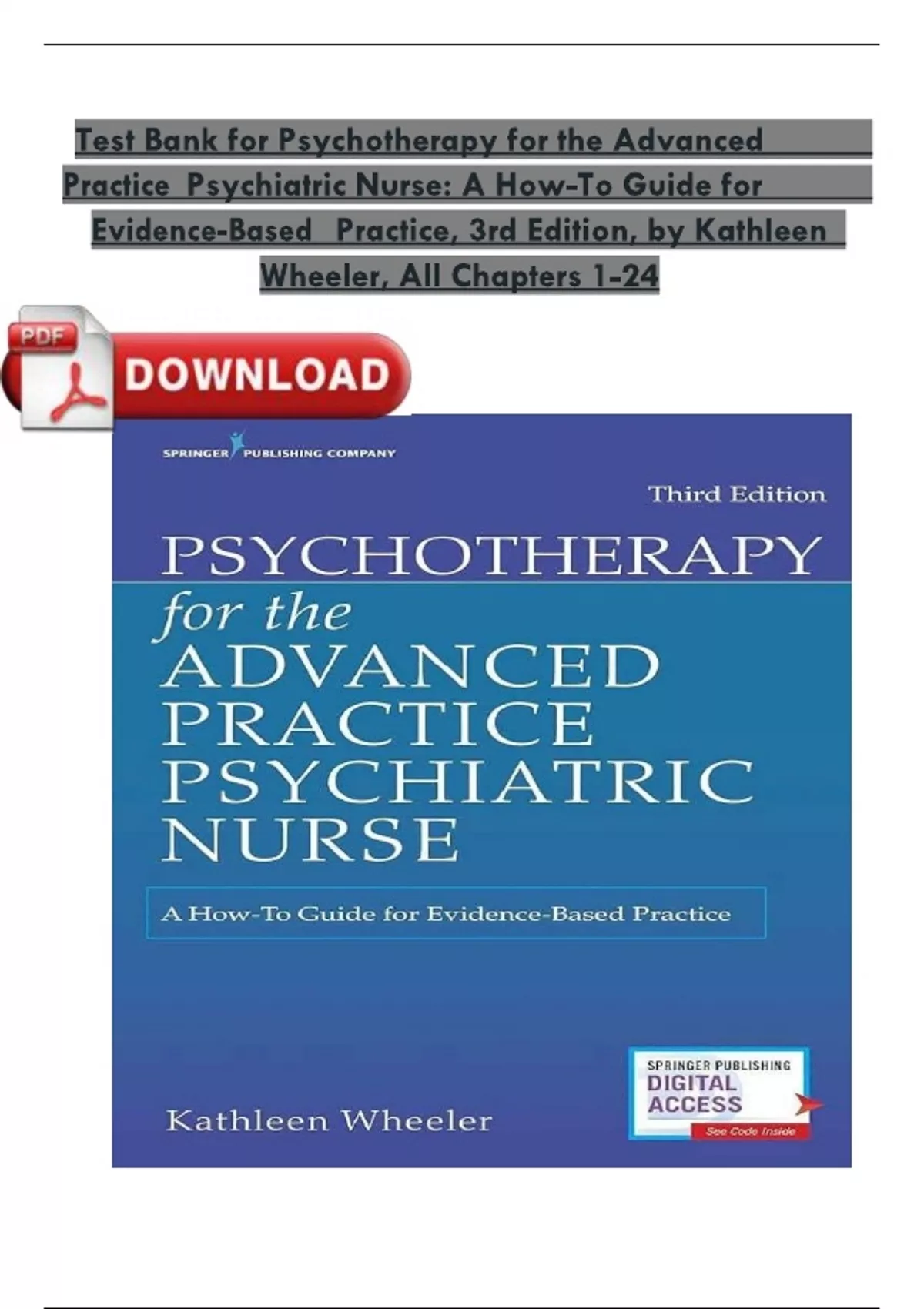 Test Bank for Psychotherapy for the Advanced Practice Psychiatric Nurse ...