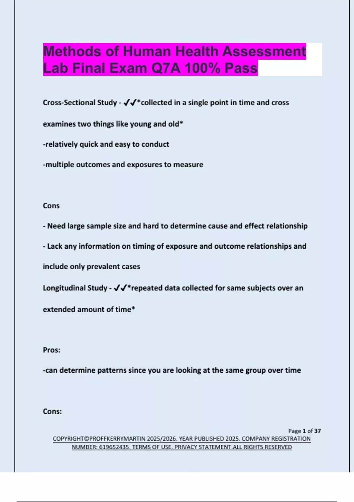 Methods of Human Health Assessment Lab Final Exam Q7A 100% Pass ...