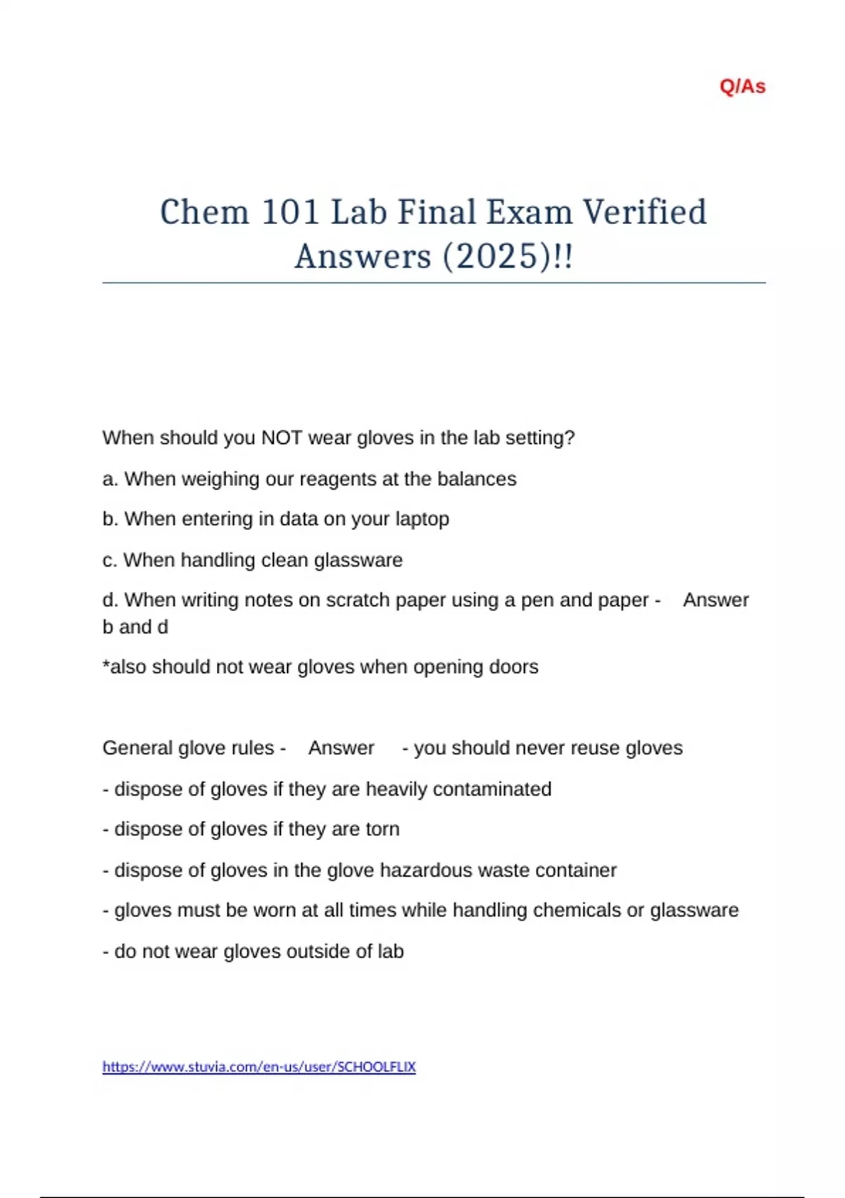 Chem 101 Lab Final Exam Verified Answers (2025)!! - CHEM 101 - Stuvia US