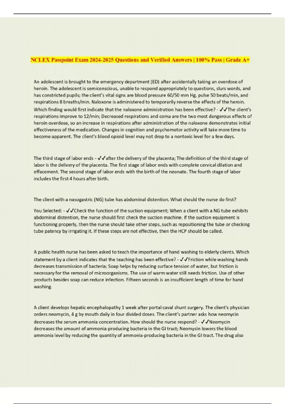 NCLEX Passpoint Exam Questions and Verified Answers | 100% Pass | Grade ...