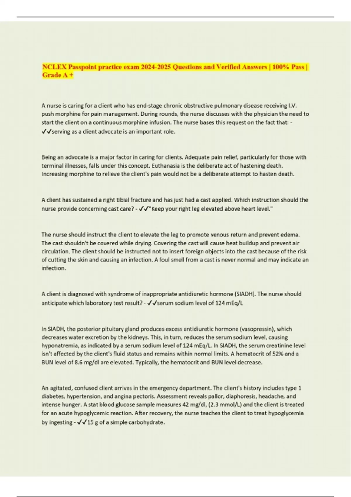 NCLEX Passpoint Exam Questions and Verified Answers | 100% Pass | Grade ...