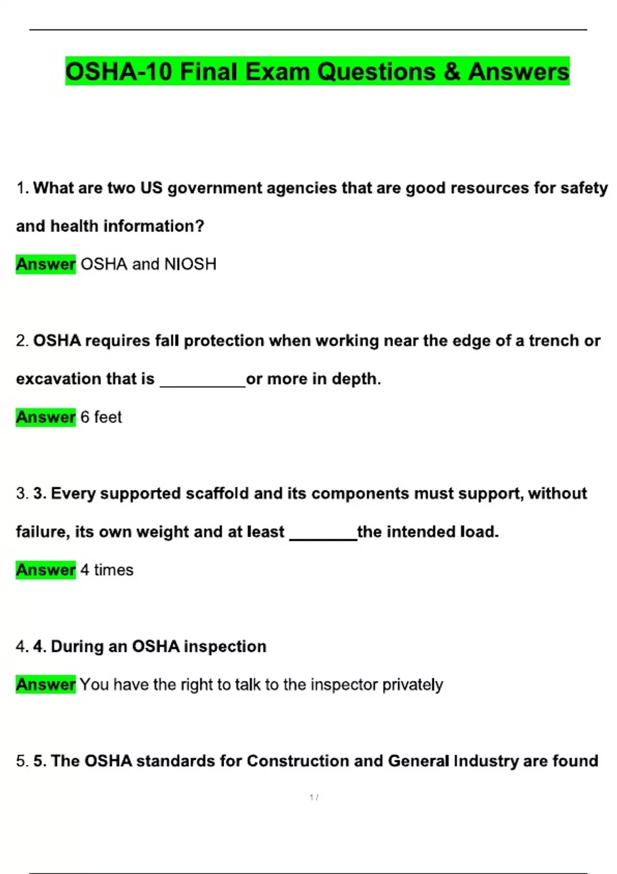 OSHA 10 Final Exam (Latest 2025 / 2026 Update) Questions and Verified ...