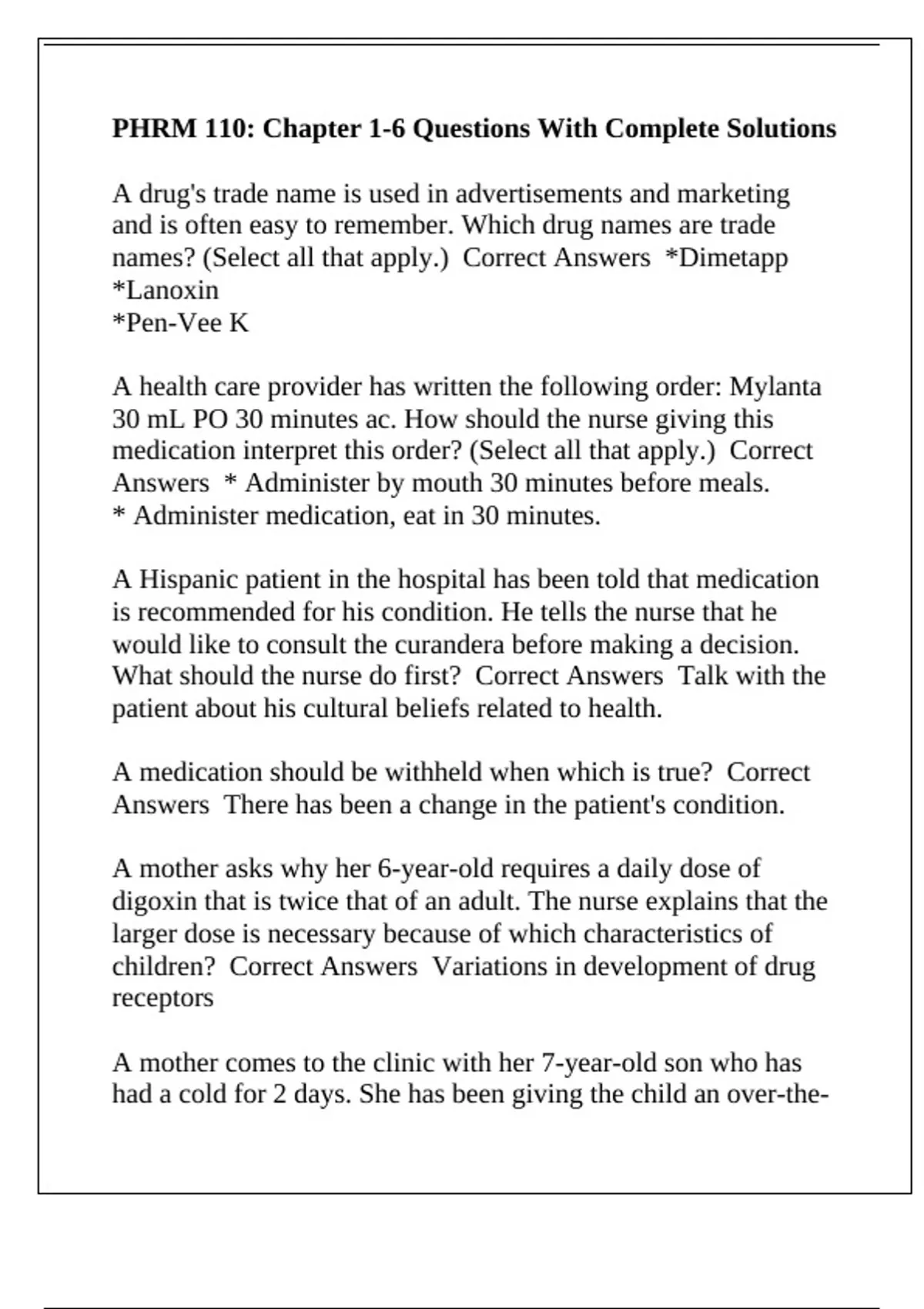 PHRM 110: Chapter 1-6 Questions With Complete Solutions - PHRM 110 ...