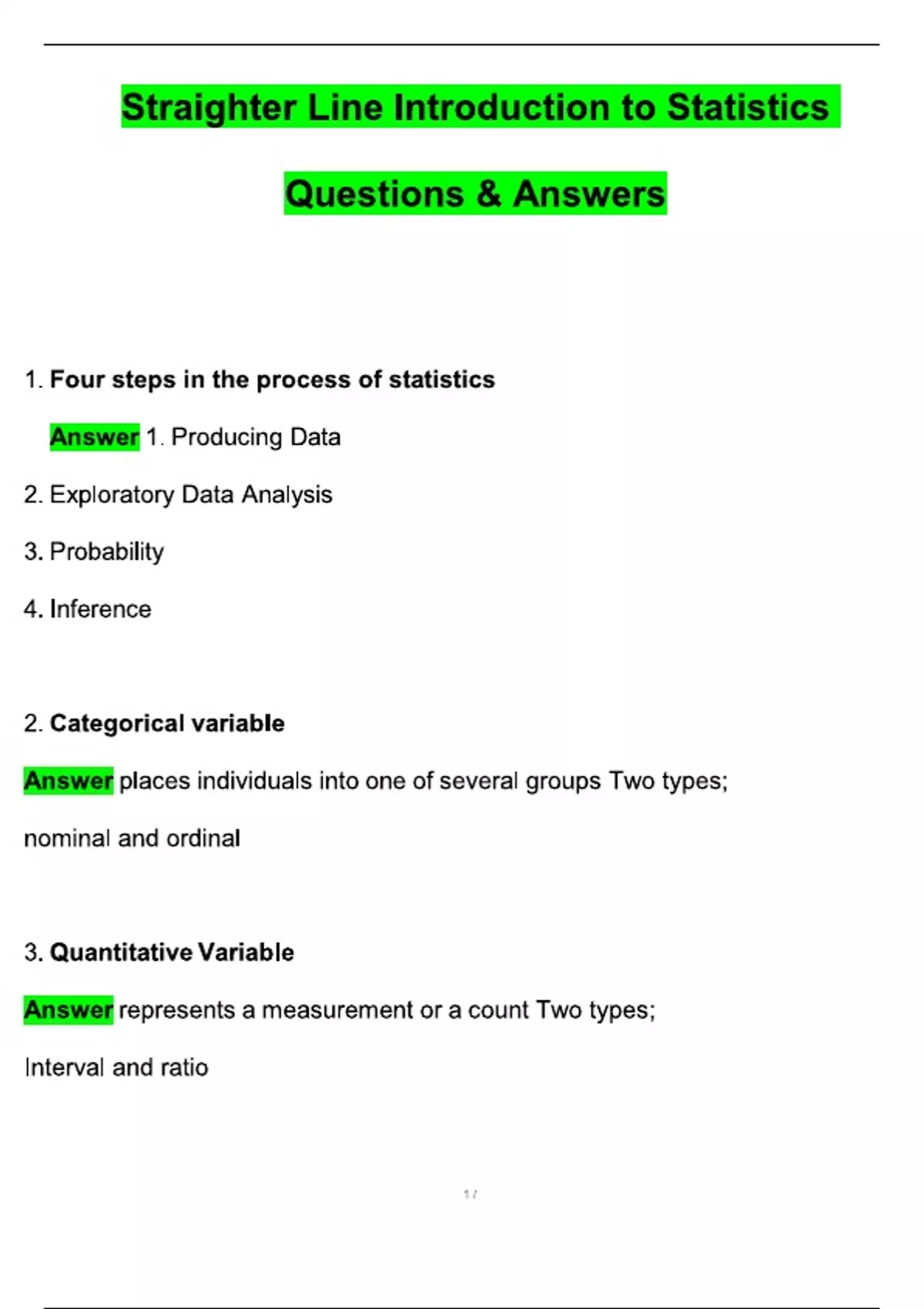 Straighterline Introduction to Statistics Exam (Latest 2025 / 2026 ...