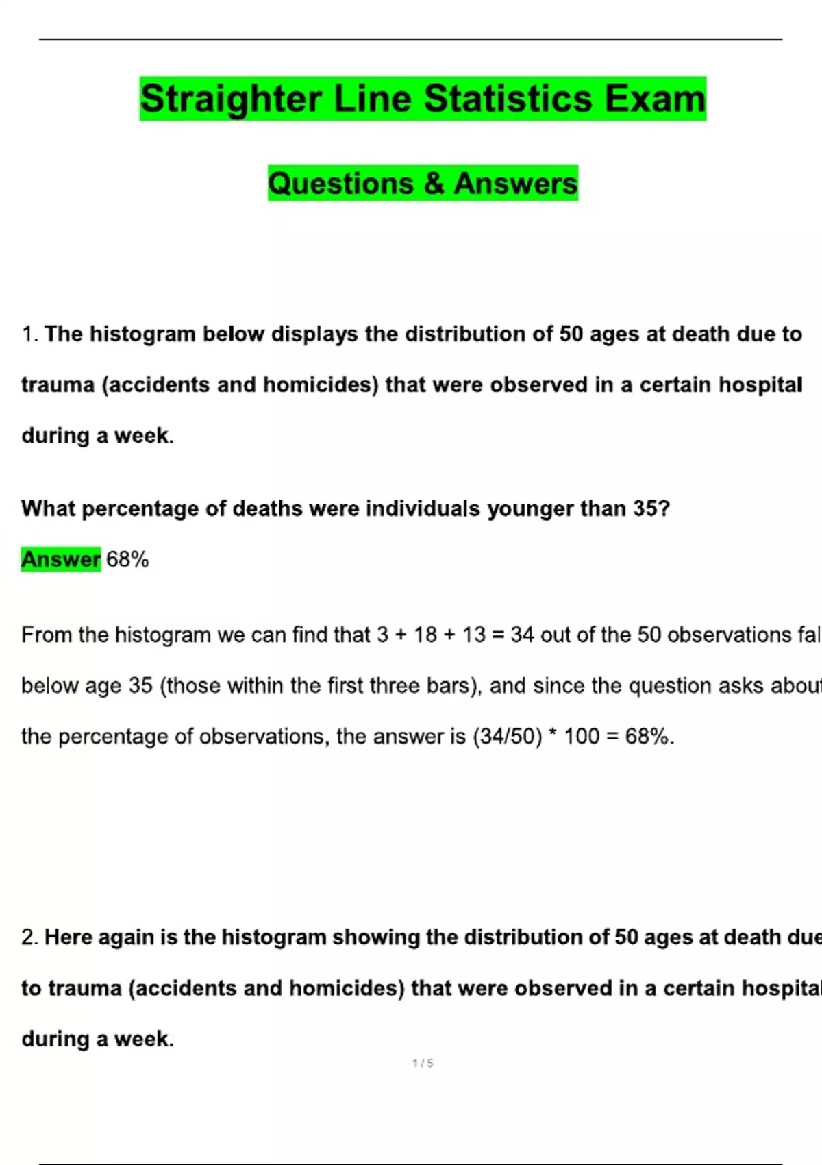 Straighterline Statistics Actual Exam (Latest 2025 / 2026 Update ...
