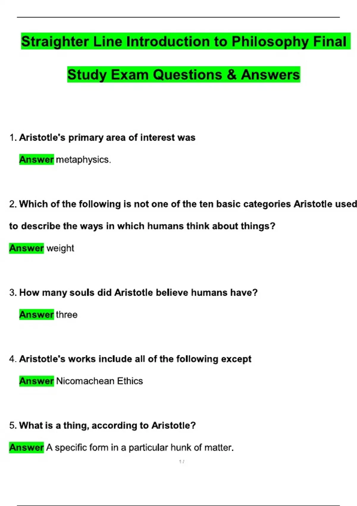 Straighterline Introduction to Philosophy Final Exam Study (Latest 2025 ...