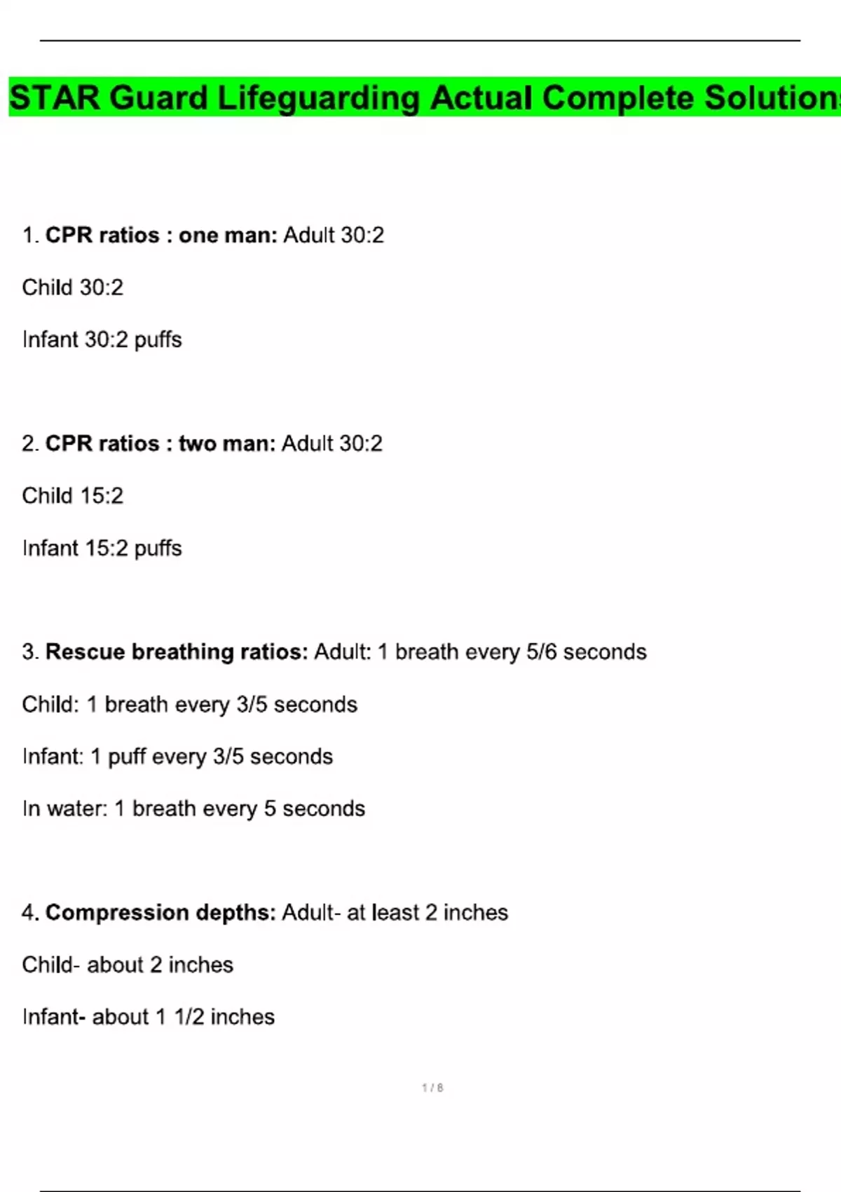 STAR Guard Lifeguarding Exam (Latest 2025 / 2026 Update) Questions and ...