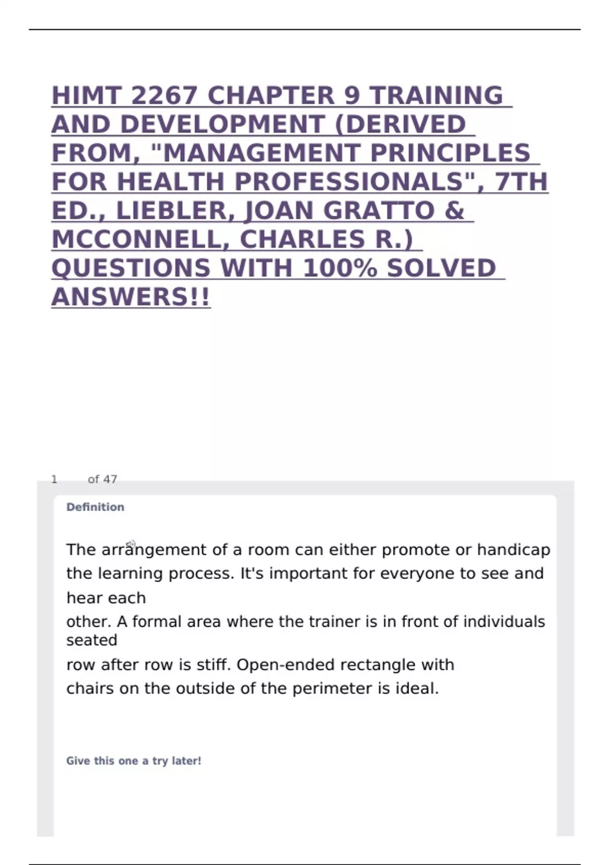 HIMT 2267 CHAPTER 9 TRAINING AND DEVELOPMENT (DERIVED FROM, "MANAGEMENT PRINCIPLES FOR HEALTH ...