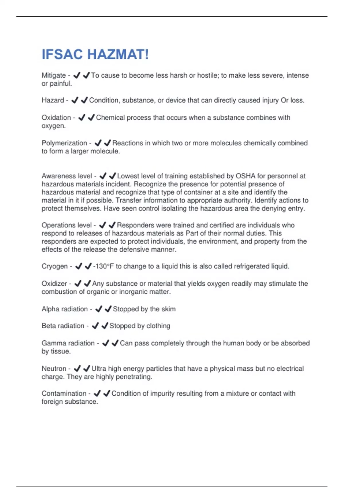 IFSAC HAZMAT! LATEST UPDATED QUESTIONS WITH 100% VERIFIED ANSWERS ...