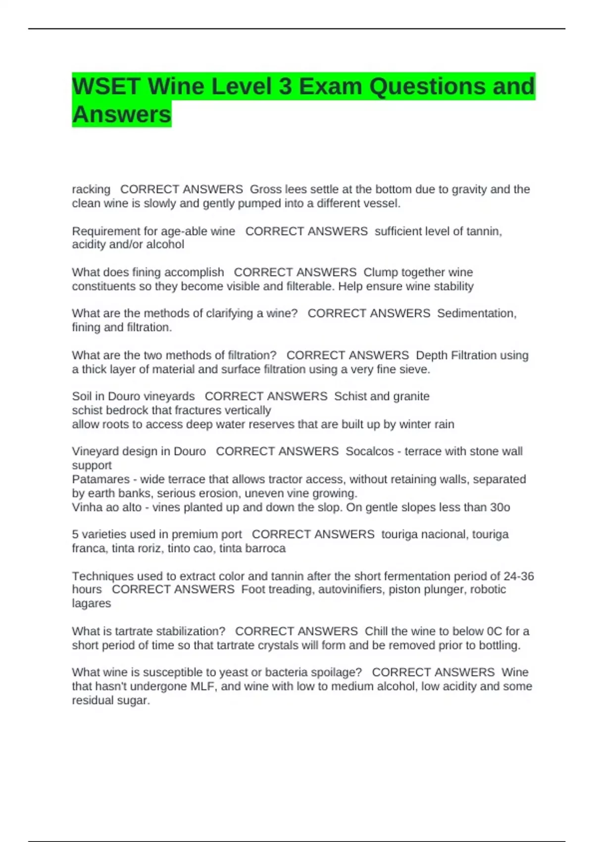 WSET Wine Level 3 Exam Questions and Answers - WSET Level 3 - Stuvia US
