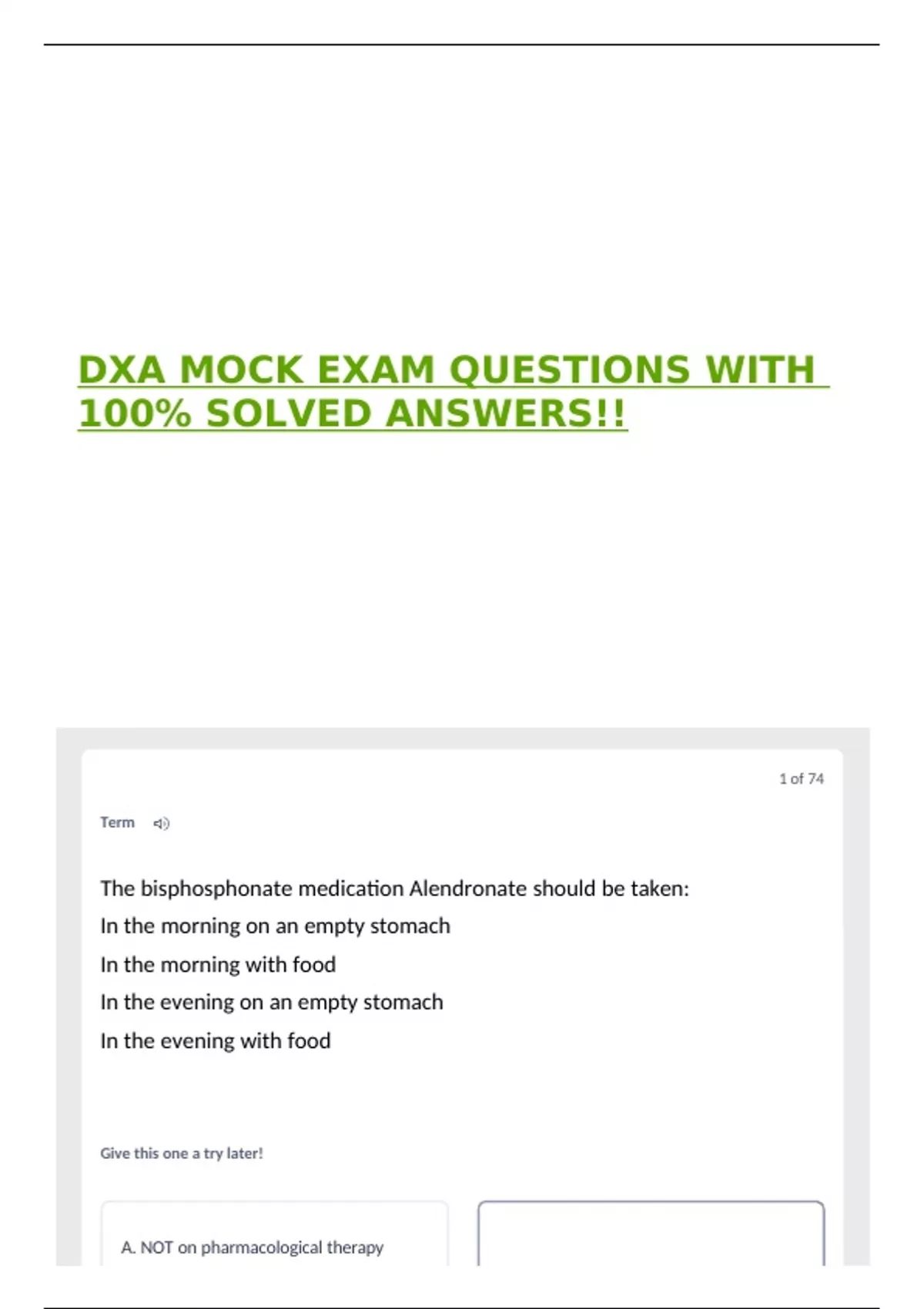 DXA MOCK EXAM QUESTIONS WITH 100% SOLVED ANSWERS!! - DXA - Stuvia US