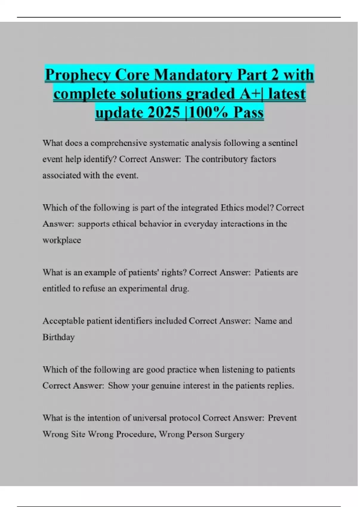 Prophecy Core Mandatory Part 2 with complete solutions graded A+ ...