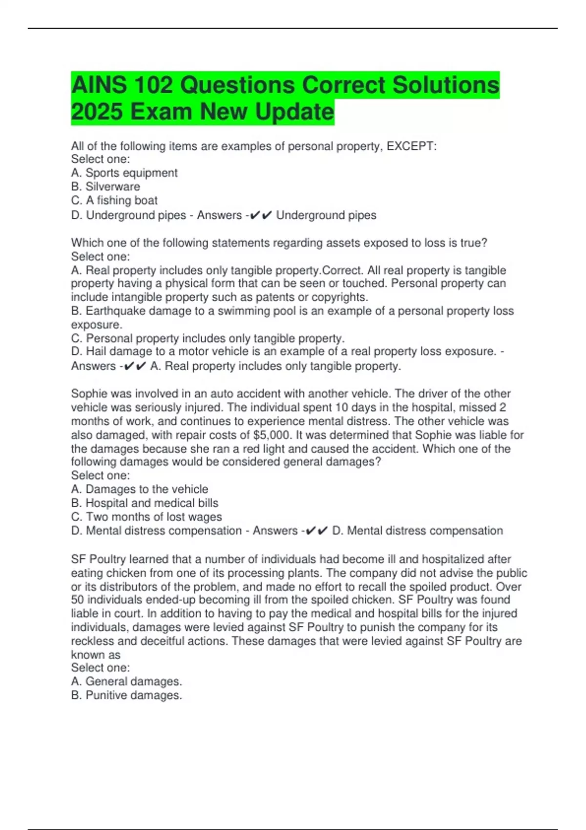AINS 102 Questions Correct Solutions 2025 Exam New Update - AINS 102 ...