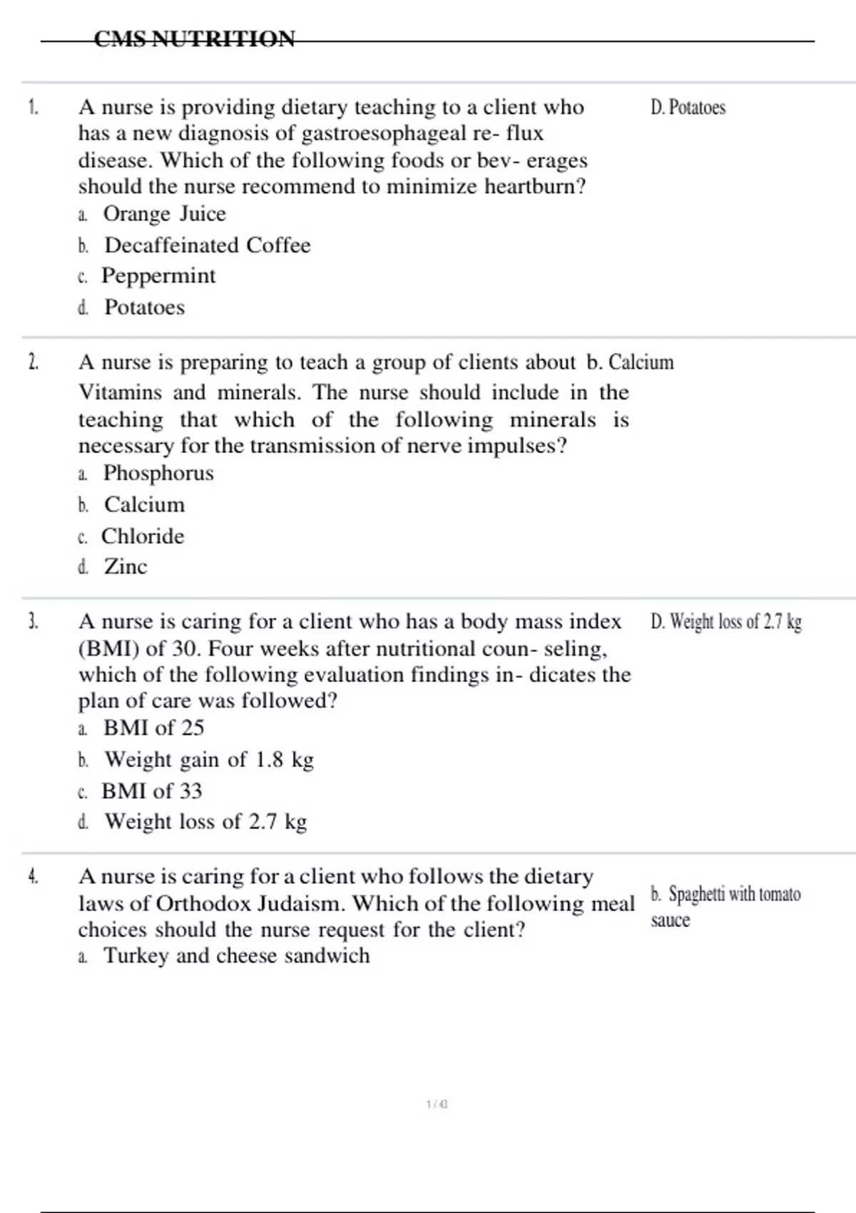 CMS Nutrition Exam Questions & Answers 2024/2025 - CMS NUTRITION ...