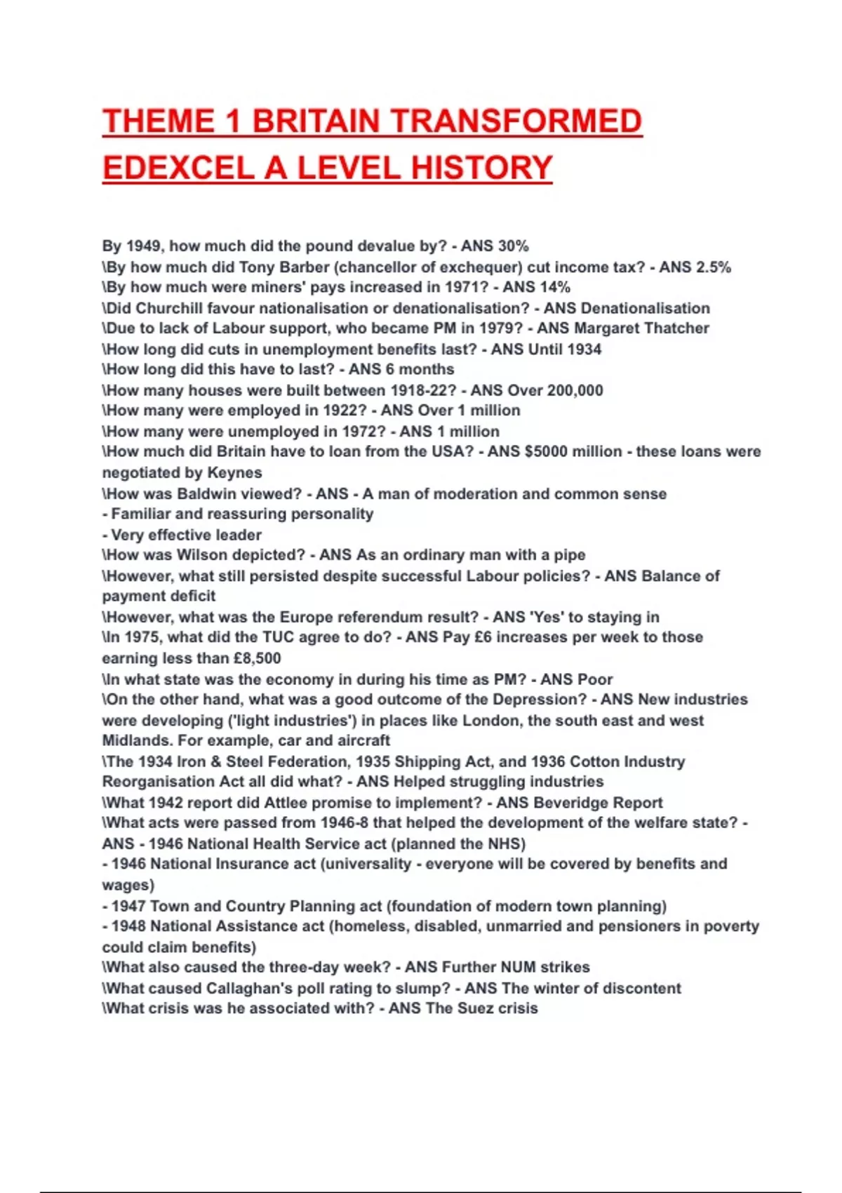 THEME 1 BRITAIN TRANSFORMED EDEXCEL A LEVEL HISTORY EXAM 2025/2026 ...