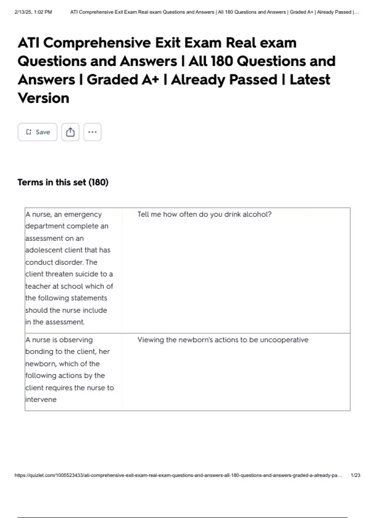 ATI Comprehensive Exit Exam Real exam Questions and Answers | All 180 ...
