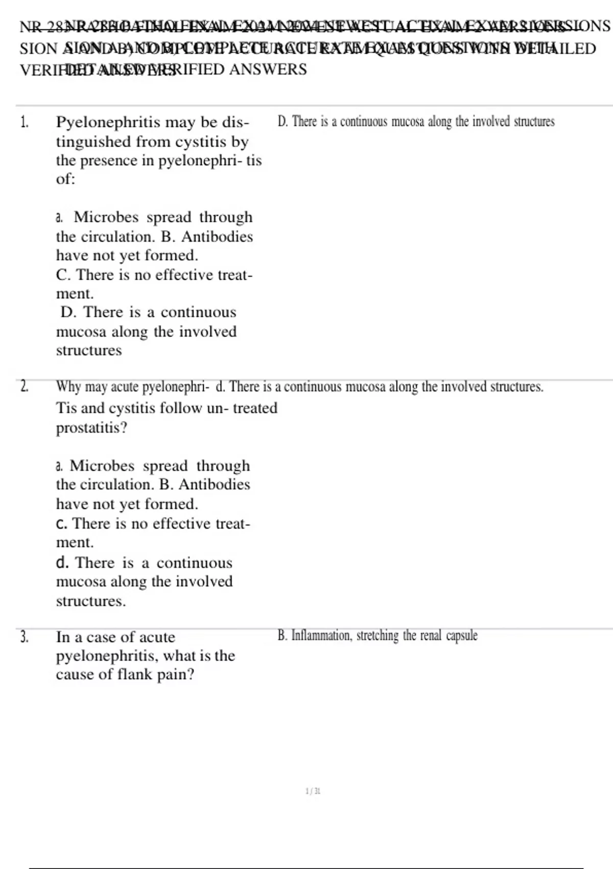 NR 283 PATHO FINAL EXAM 2024 NEWEST ACTUAL EXAM 2 VERSIONS SION A AND B ...