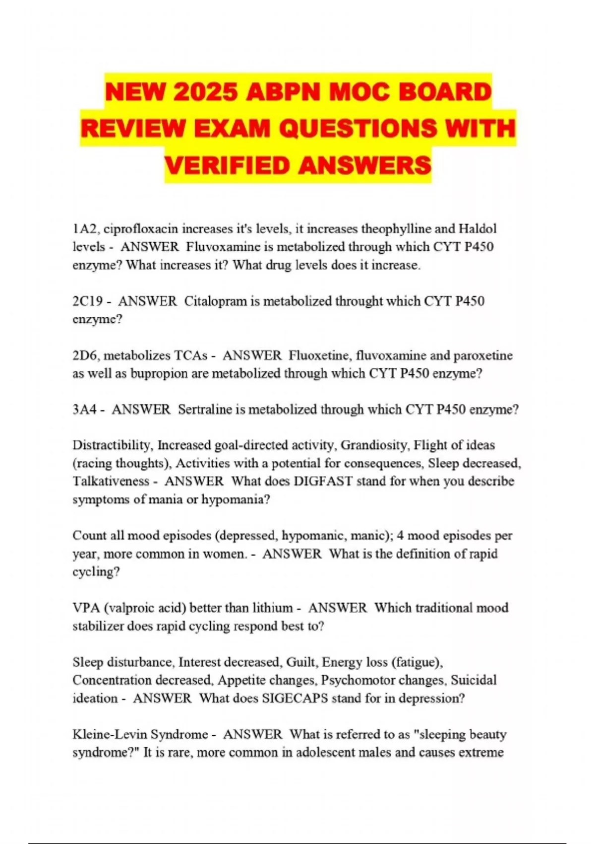 NEW 2025 ABPN MOC BOARD REVIEW EXAM QUESTIONS WITH VERIFIED ANSWERS ...