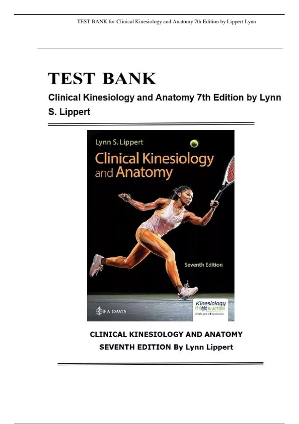 Test Bank For Clinical Kinesiology and Anatomy 7th Edition By Lynn ...