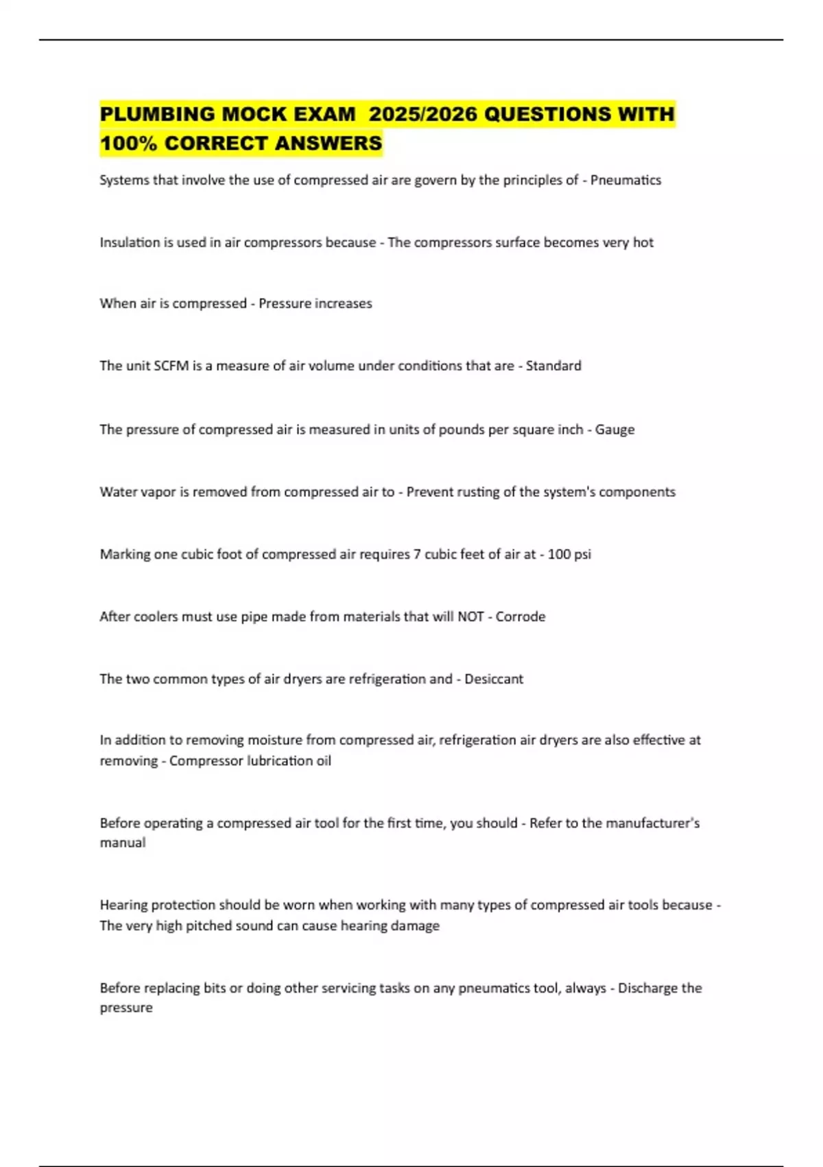 PLUMBING MIDTERM EXAM 2025/2026 QUESTIONS WITH 100% CORRECT ANSWERS ...