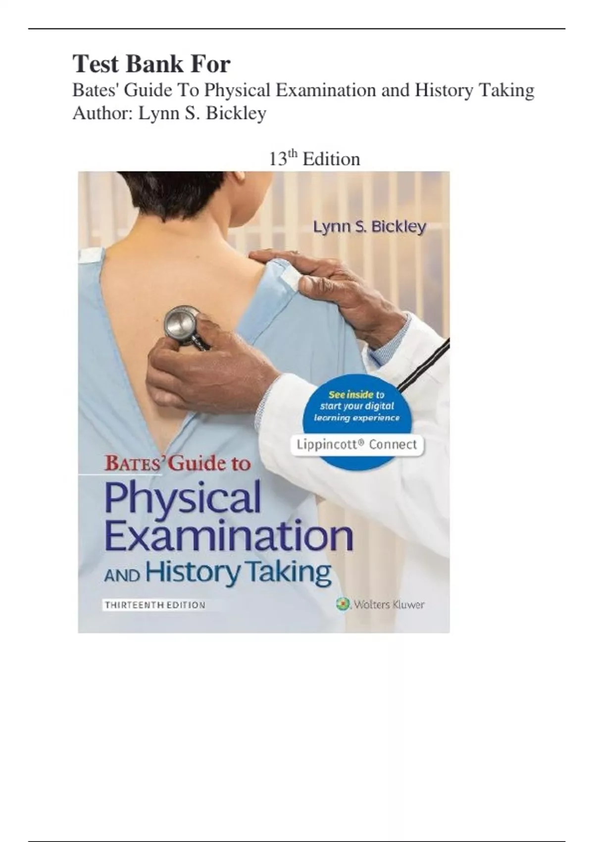Test Bank for Bates’ Guide To Physical Examination and History Taking ...