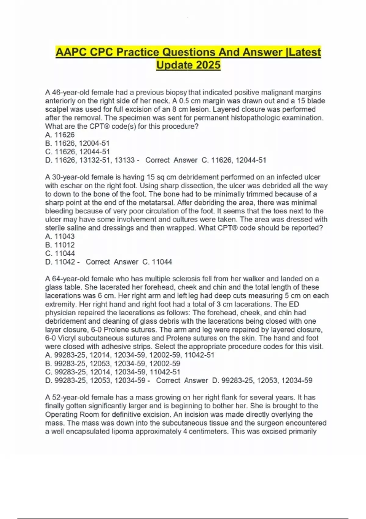 AAPC CPC Practice Questions And Answer |Latest Update 2025 - CPC ...