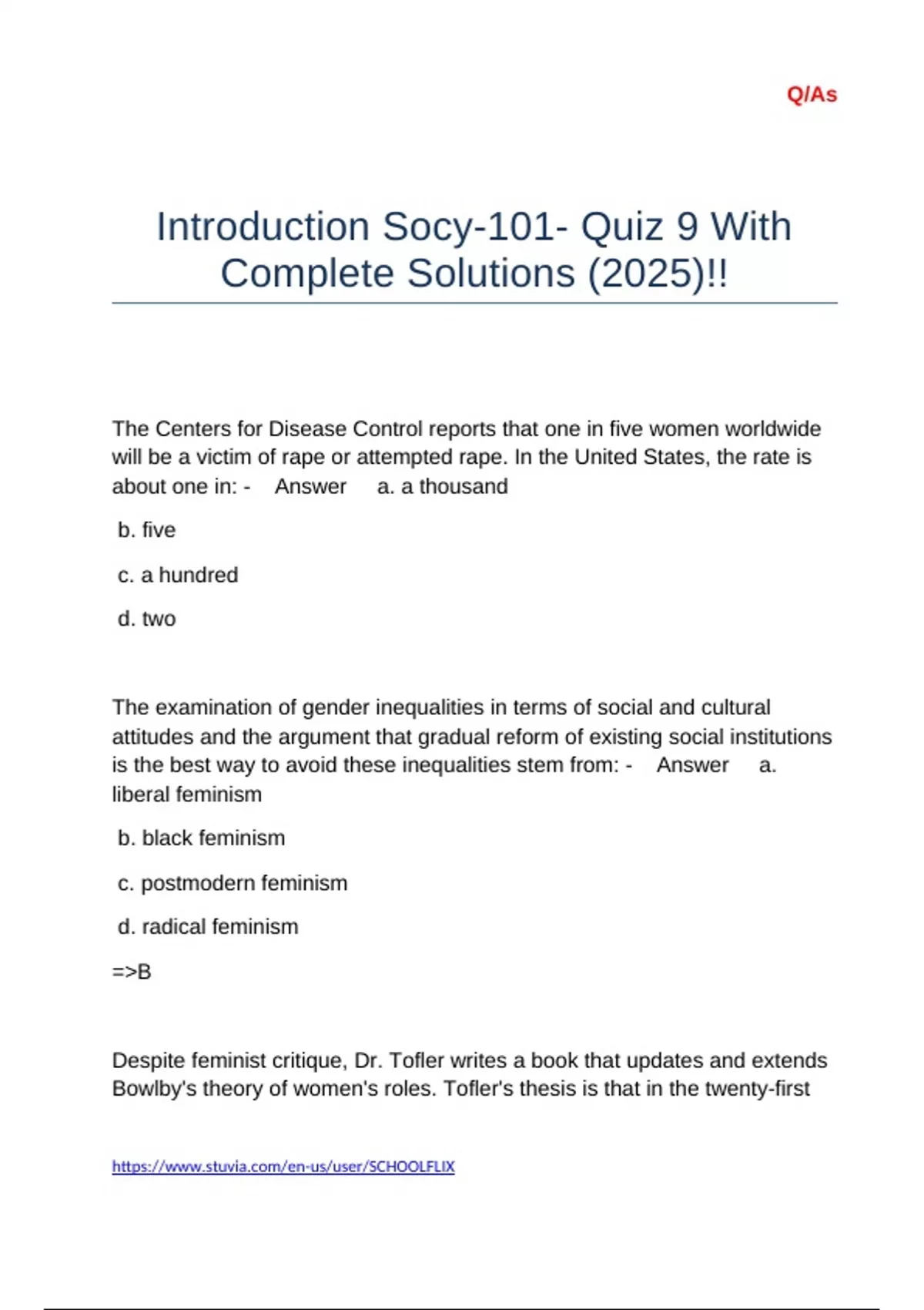 Introduction Socy-101- Quiz 9 With Complete Solutions (2025)!! - SOCY ...