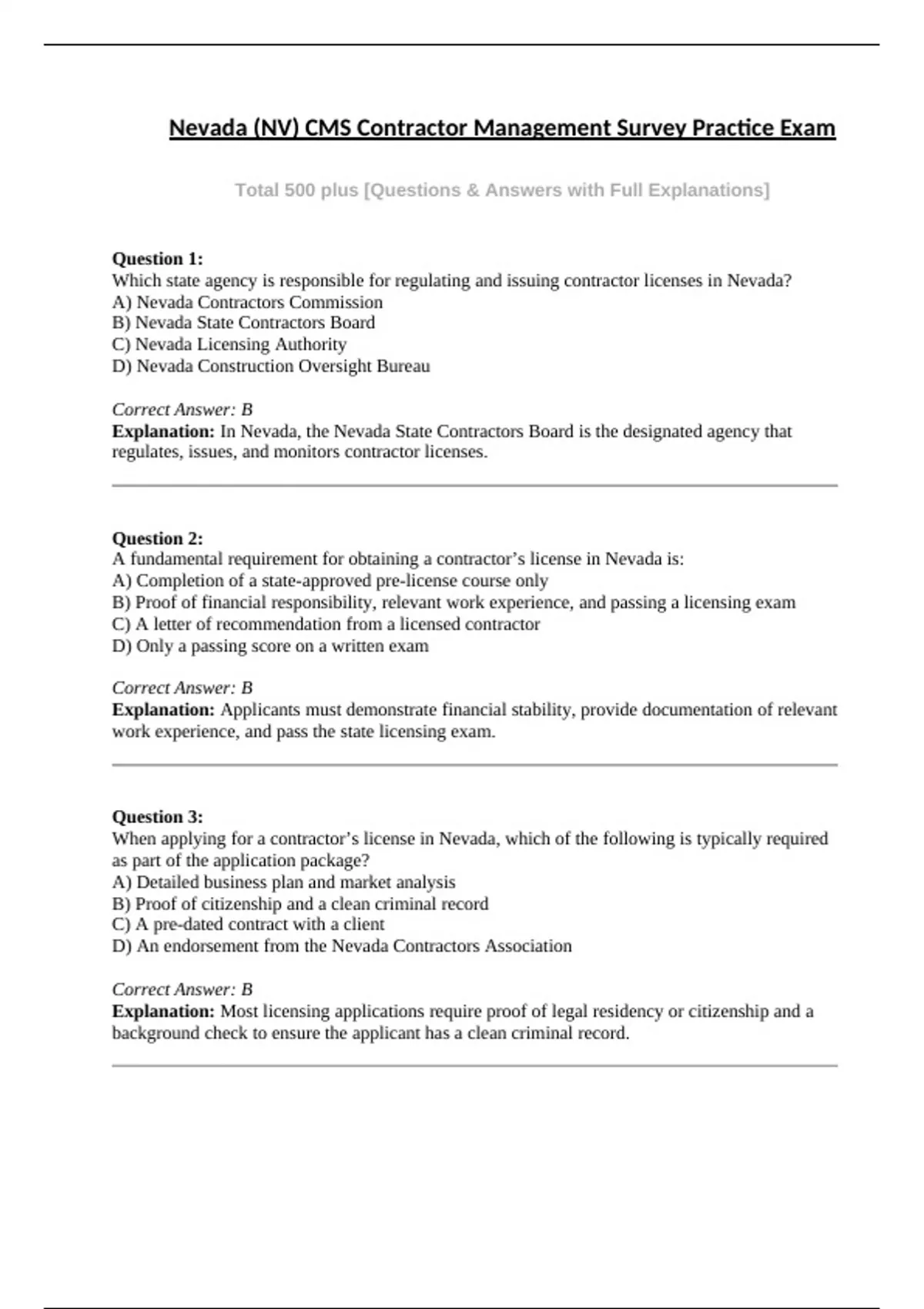 Nevada (NV) CMS Contractor Management Survey Practice Exam - Computers ...