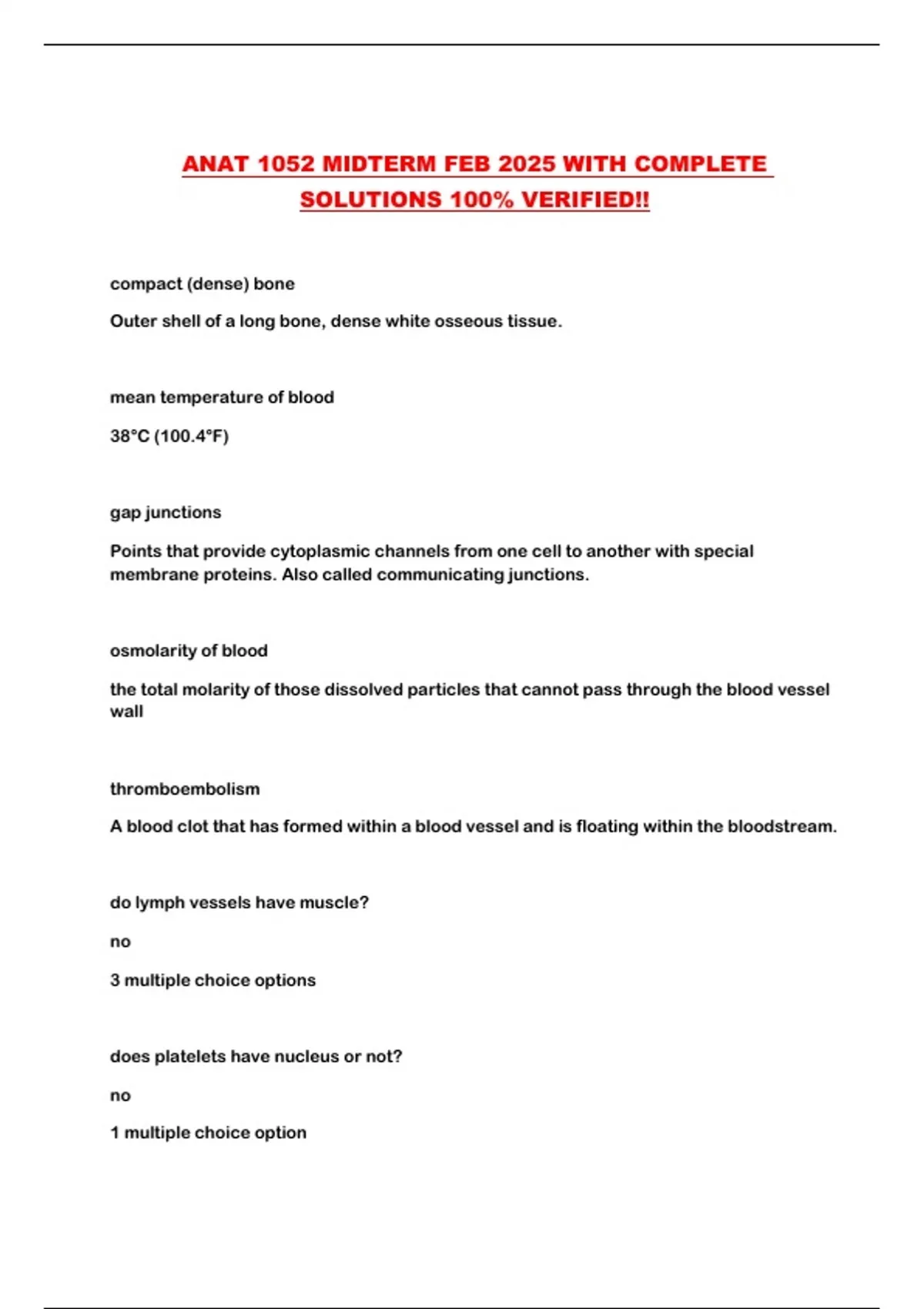 ANAT 1052 MIDTERM FEB 2025 WITH COMPLETE SOLUTIONS 100% VERIFIED!! - ANAT 1052 - Stuvia US