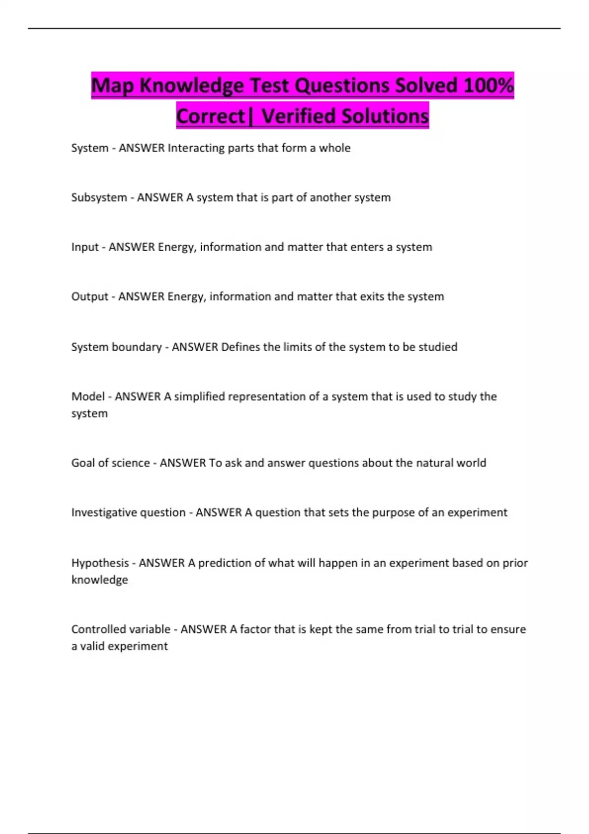 Map Knowledge Test Questions Solved 100% Correct| Verified Solutions ...