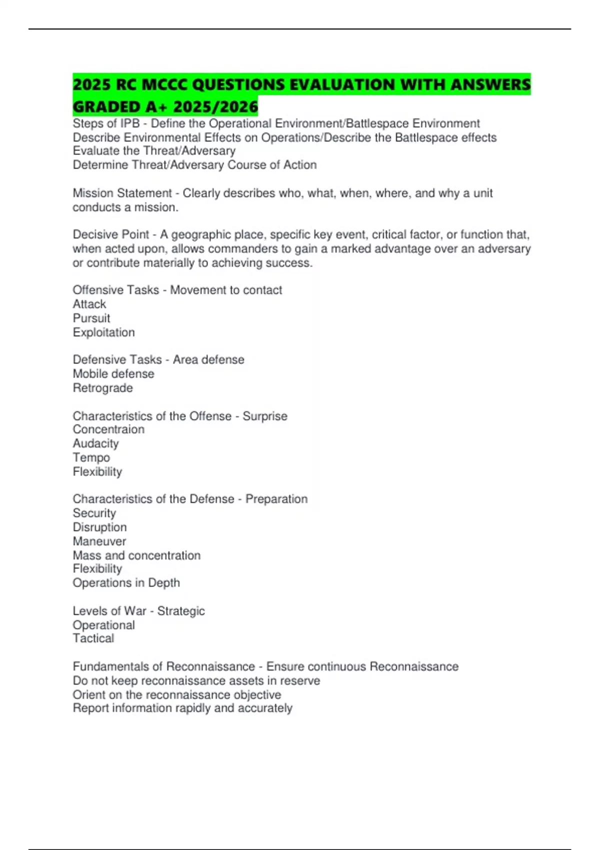 2025 RC MCCC QUESTIONS EVALUATION WITH ANSWERS GRADED A+ 2025/2026 - RC ...