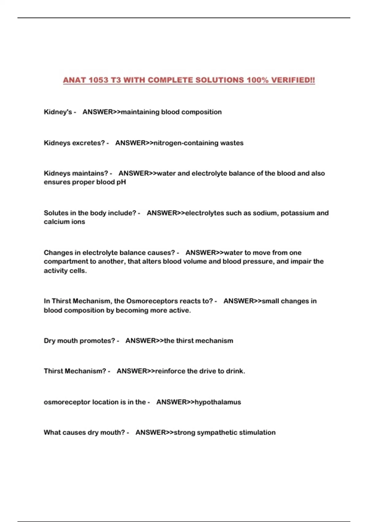 ANAT 1053 T3 WITH COMPLETE SOLUTIONS 100% VERIFIED!! - ANAT 1053 T3 - Stuvia US