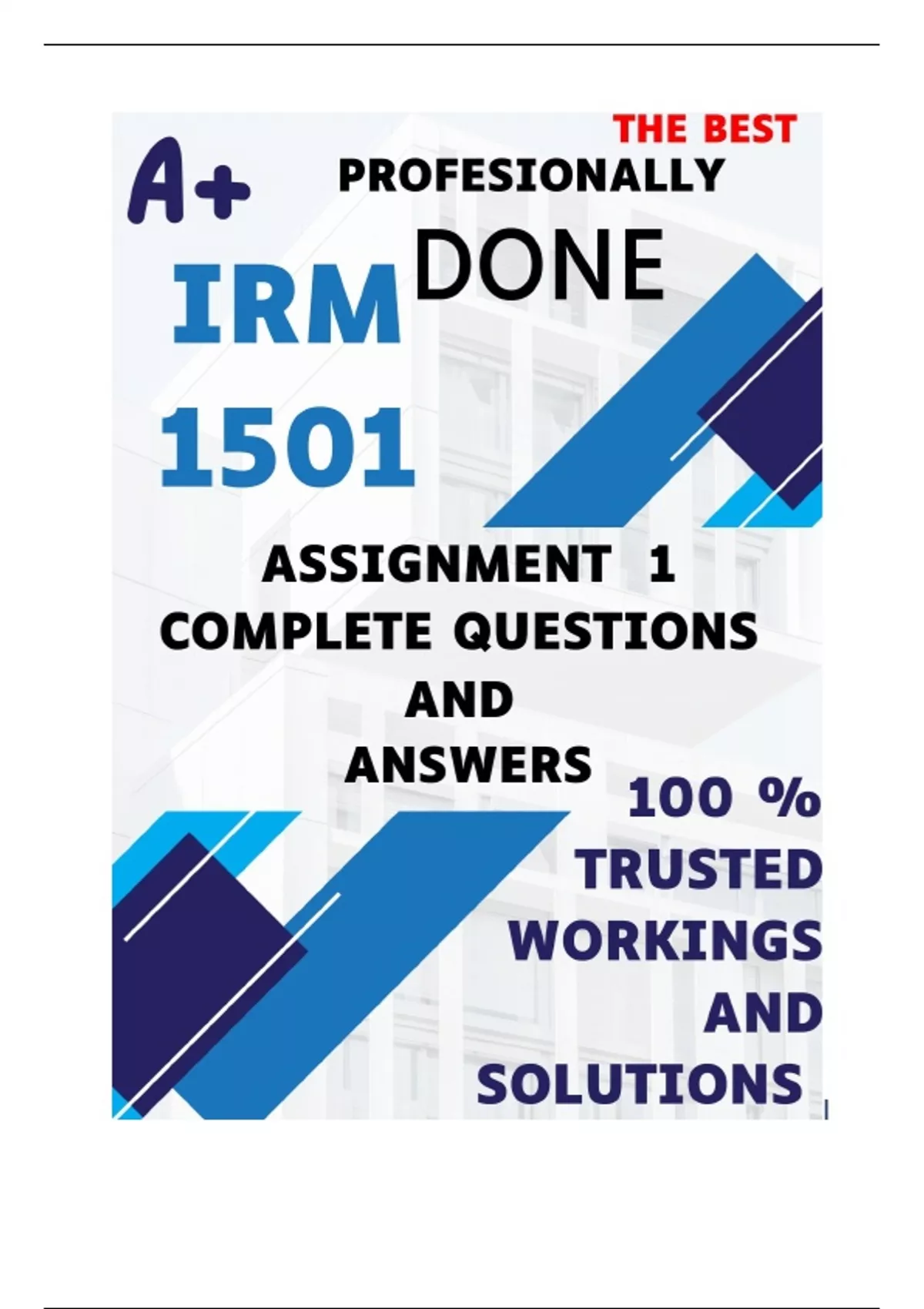 IRM1501 Assignment 1 (COMPLETE ANSWERS) Semester 1 2025 (826977 ) - DUE ...