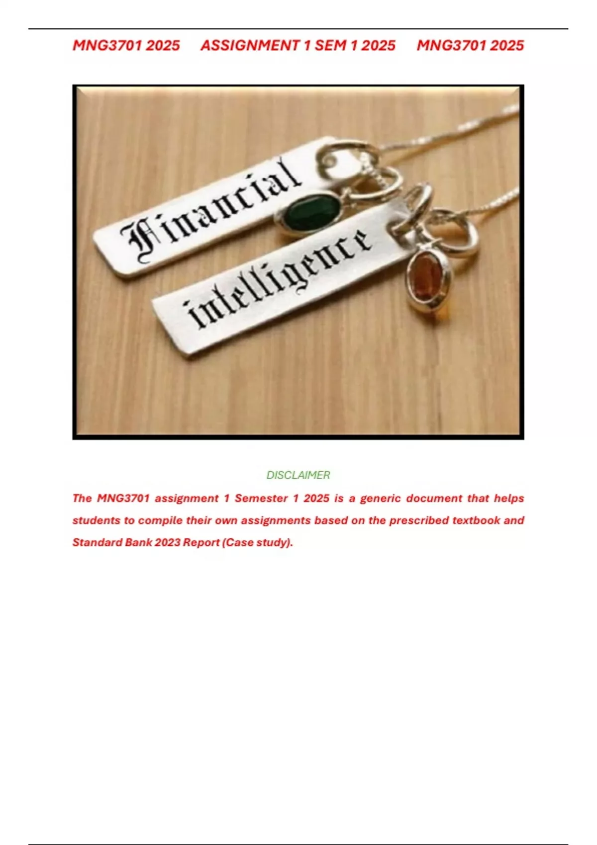 MNG3701 ASSIGNMENT 1 SEM 1 2025 (STANDARD BANK CASE STUDY) - Strategic Planning IIIA (MNG3701 ...