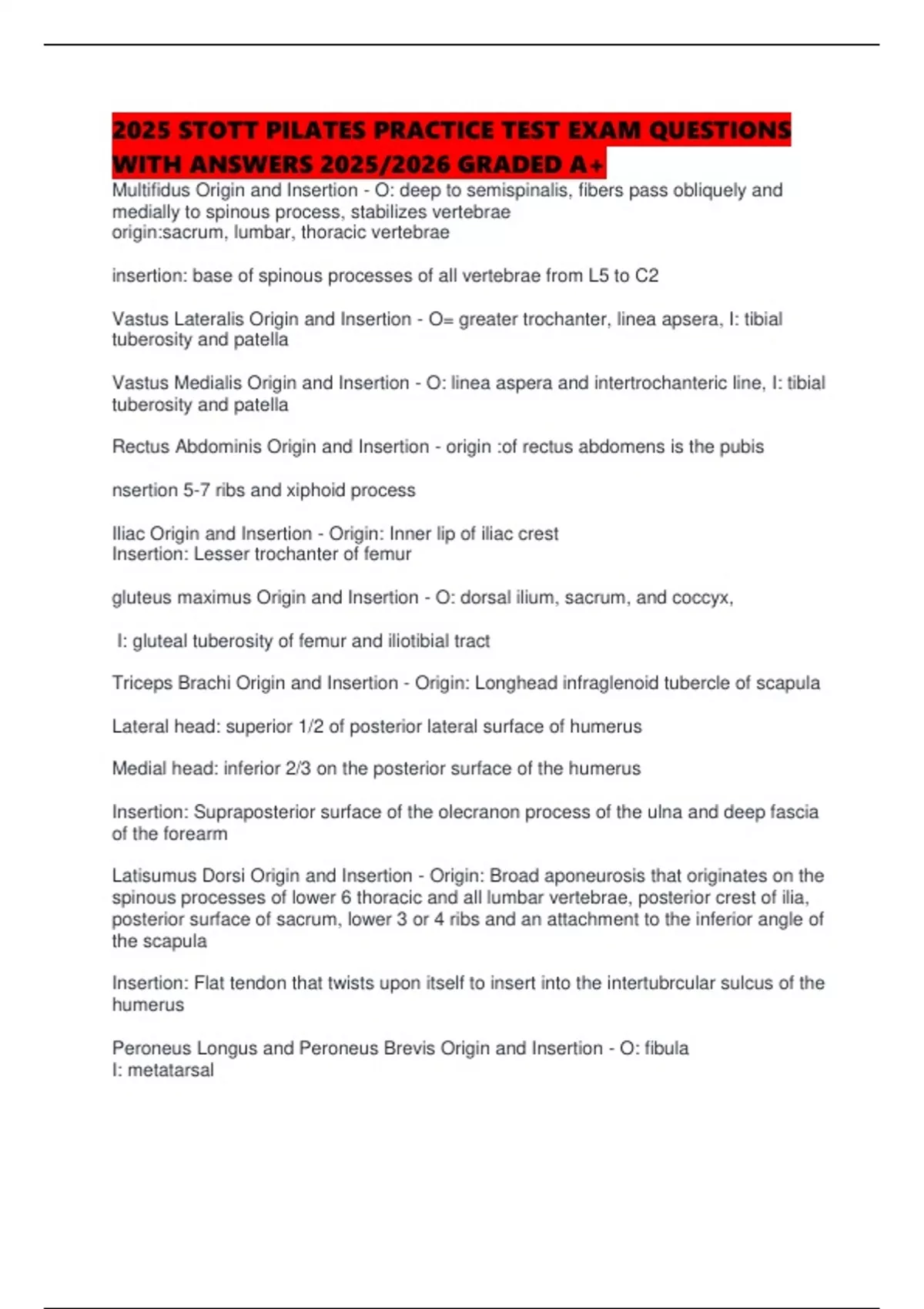 2025 STOTT PILATES PRACTICE TEST EXAM QUESTIONS WITH ANSWERS 2025/2026 ...