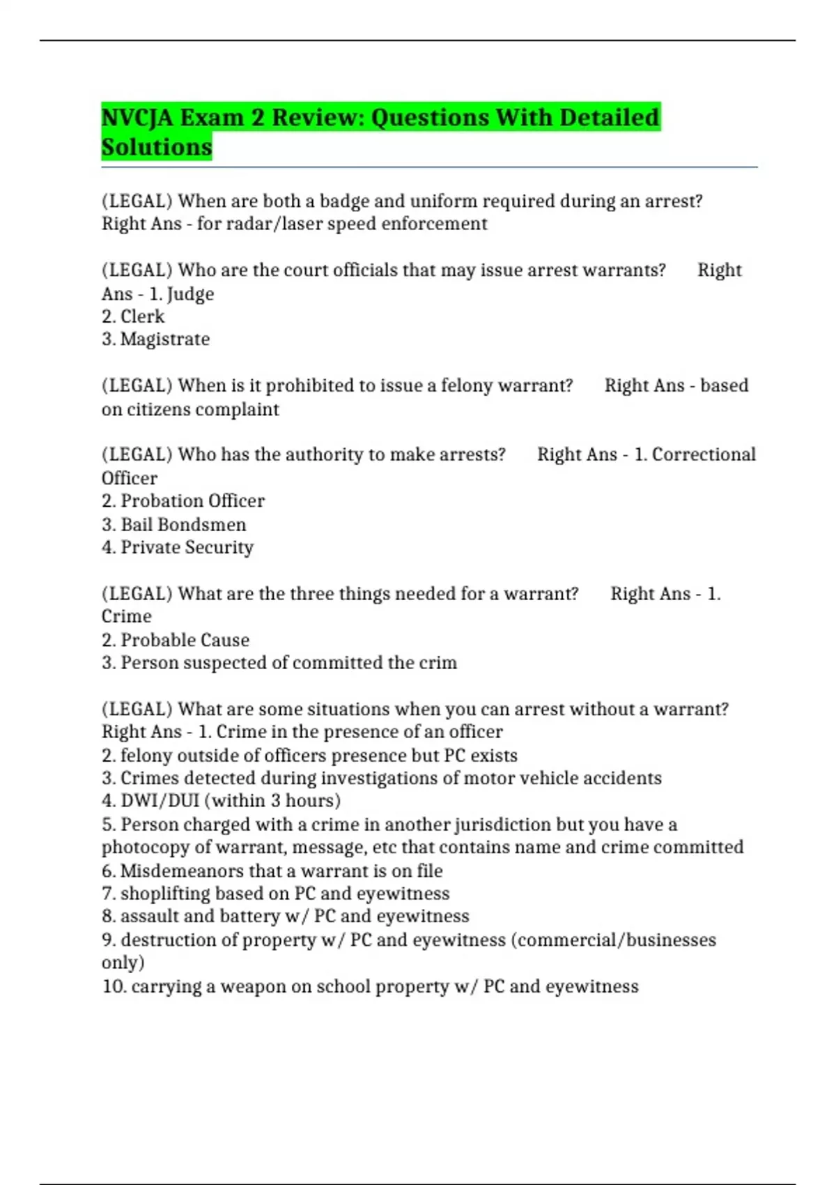 NVCJA Exam 2 Review: Questions With Detailed Solutions - NVCJA - Stuvia US